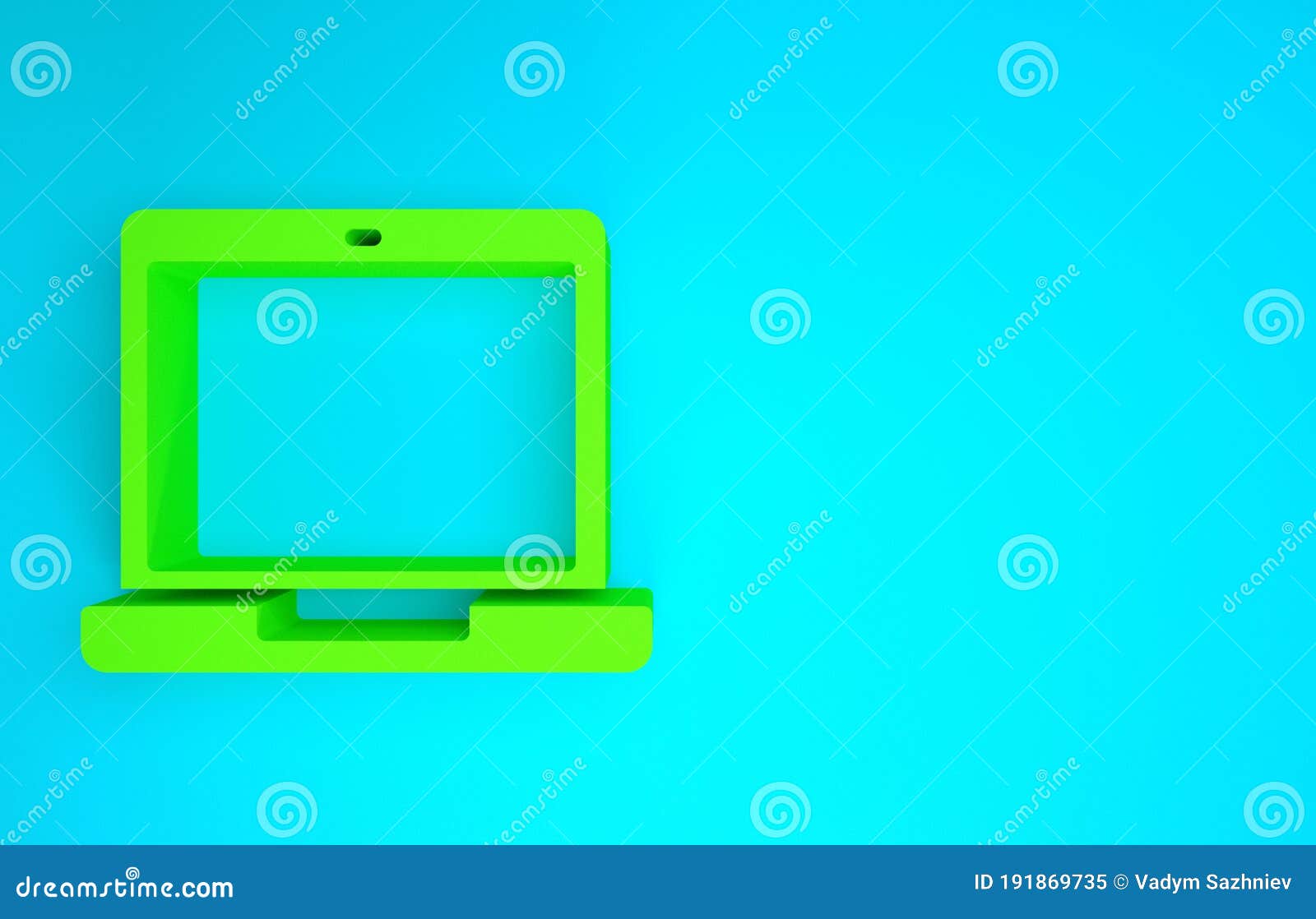 Green Laptop Icon Isolated on Blue Background. Computer Notebook with ...