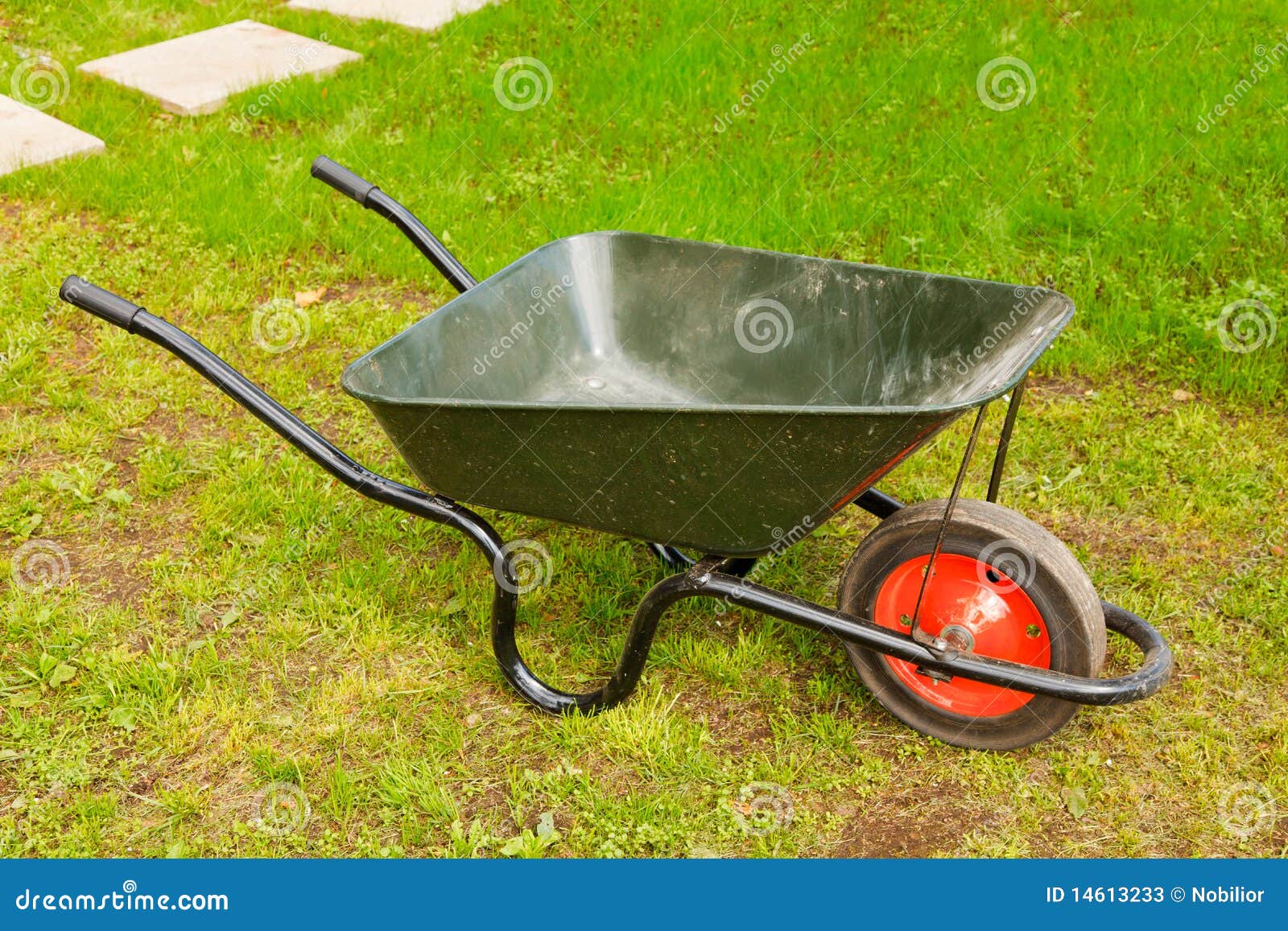 Green Lawn with Wheelbarrow Stock Image - Image of lawn, plant: 14613233