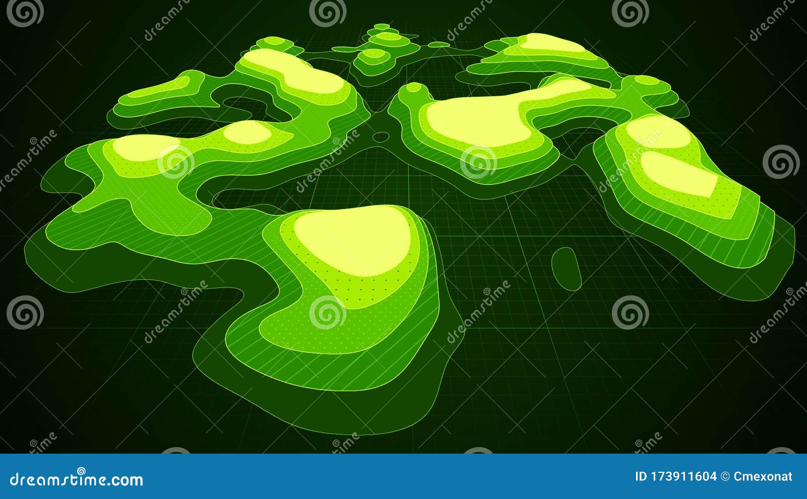 Green Layered Contour Map on Grid. Stylized Illustration Stock ...