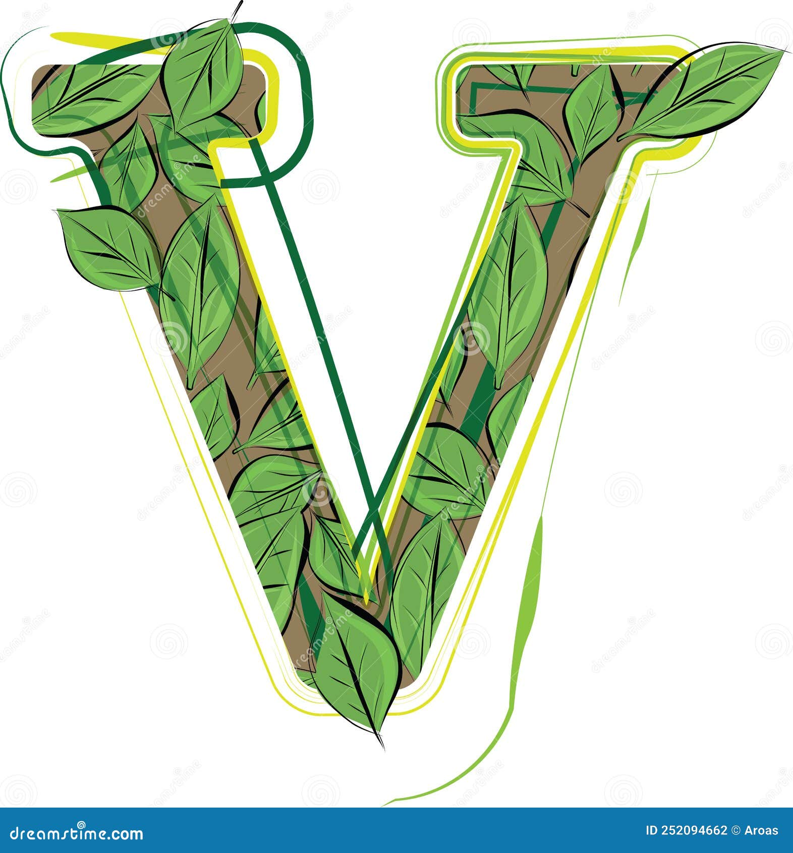 Green Leaf Alphabet Illustration LETTER V Stock Vector - Illustration ...
