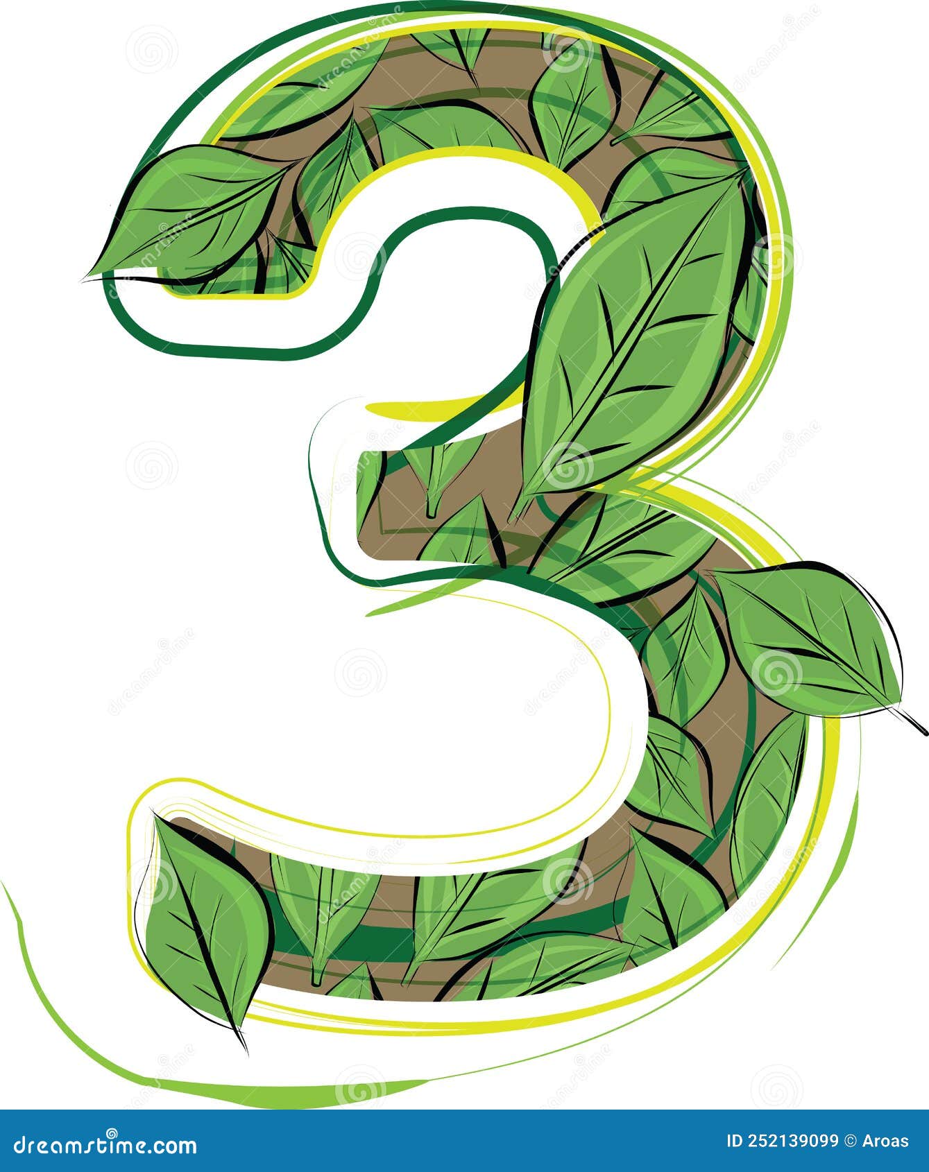 Green Leaf Alphabet Illustration Number 3 Stock Vector - Illustration ...