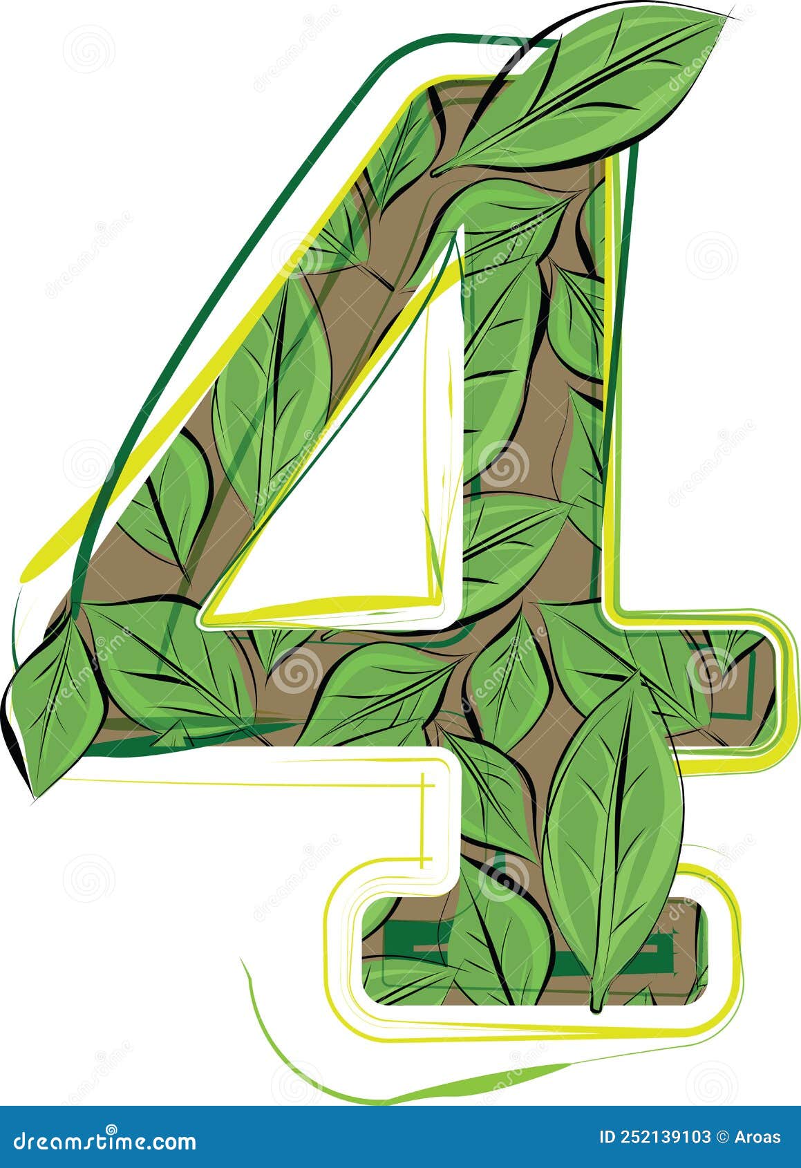 Green Leaf Alphabet Illustration Number 4 Stock Vector - Illustration ...