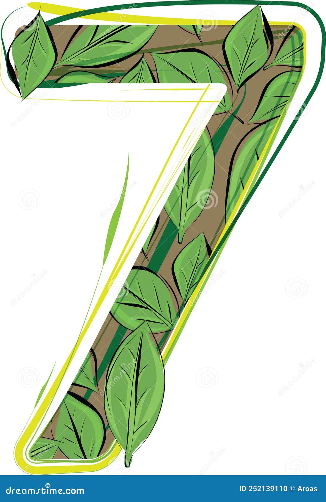 Green Leaf Alphabet Illustration Number 7 Stock Vector - Illustration ...