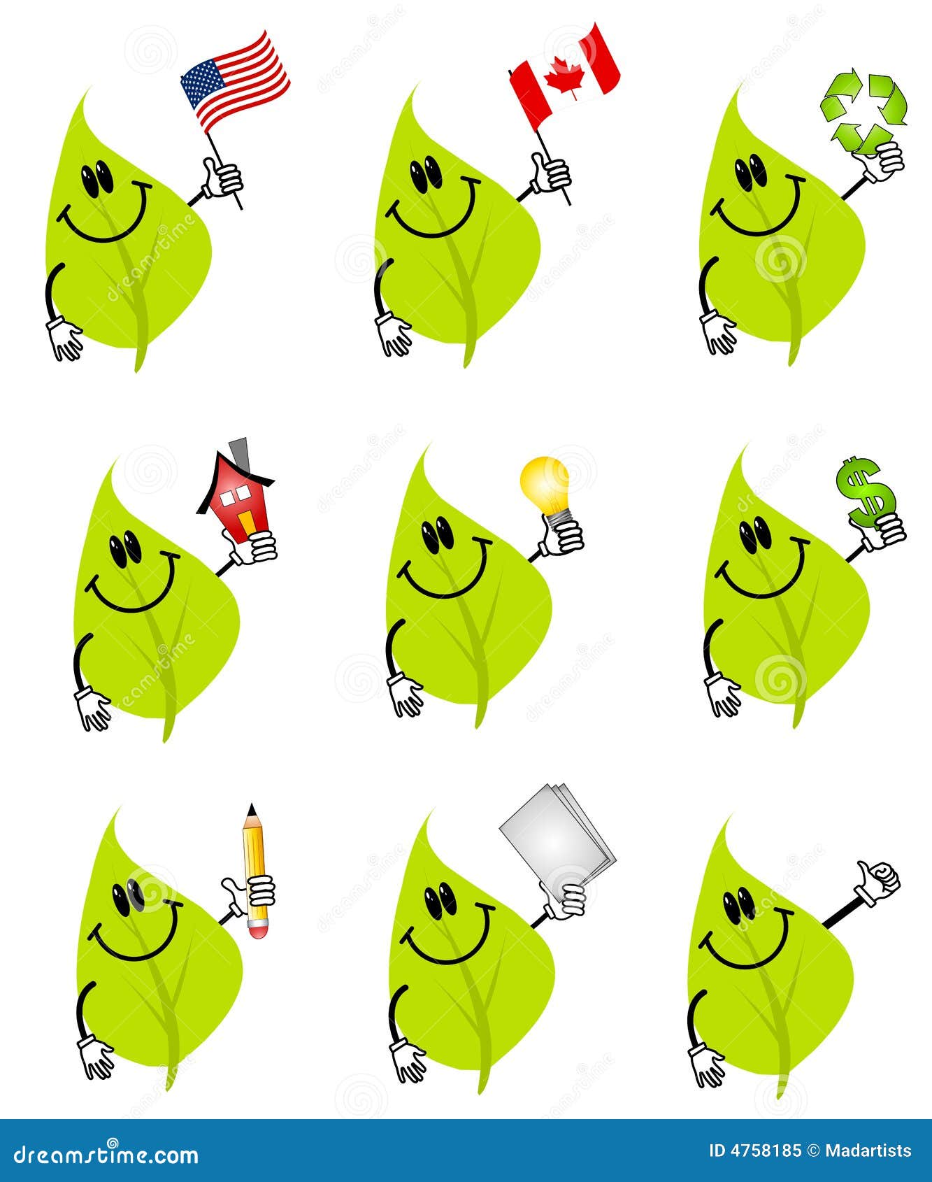 Green Leaf Cartoon Characters Stock Illustration - Illustration of head ...