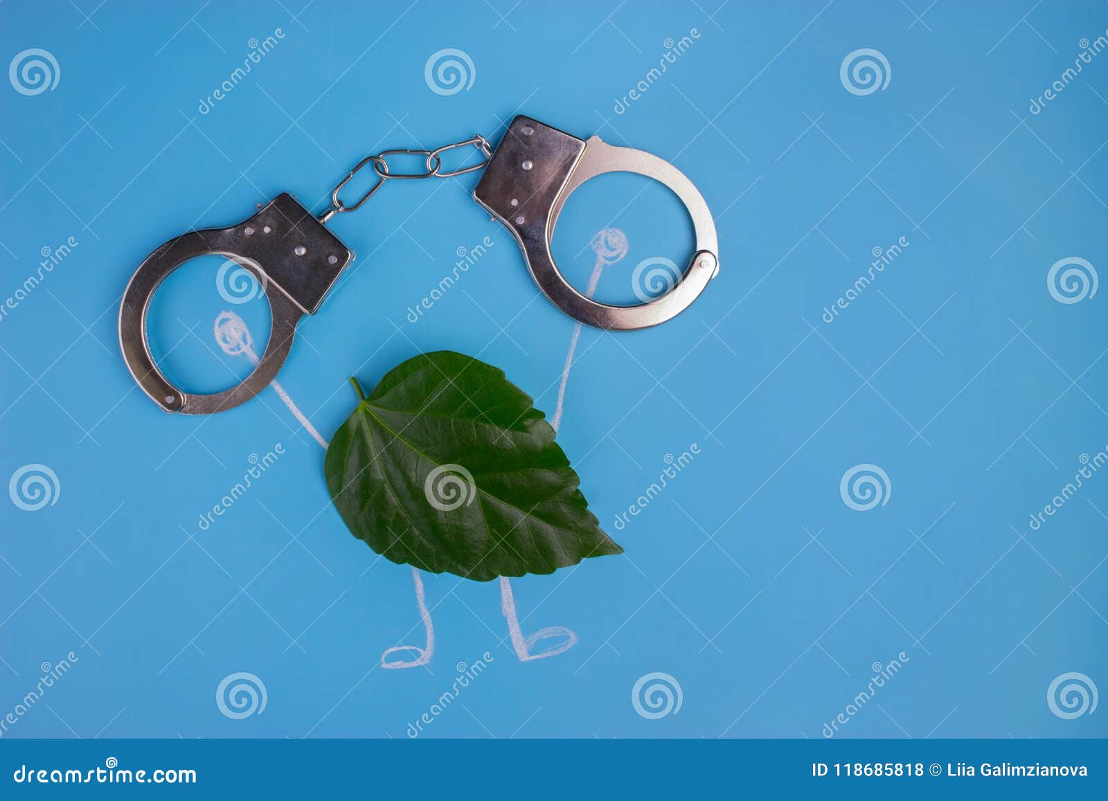 Green Leaf Character in Handcuff Stock Photo - Image of problem, hand ...