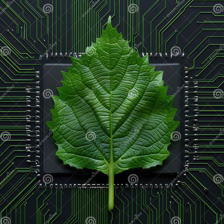 Green Leaf on Circuit Board Stock Illustration - Illustration of ...