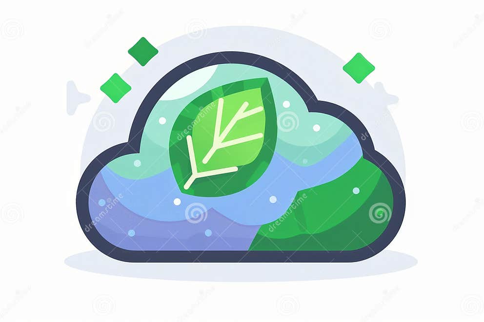 Green Leaf in Cloud Computing Icon, Sustainable Technology Concept with ...