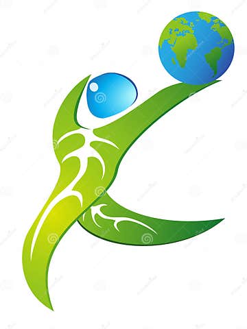 Green Leaf Figure Dancing with Globe Stock Vector - Illustration of ...
