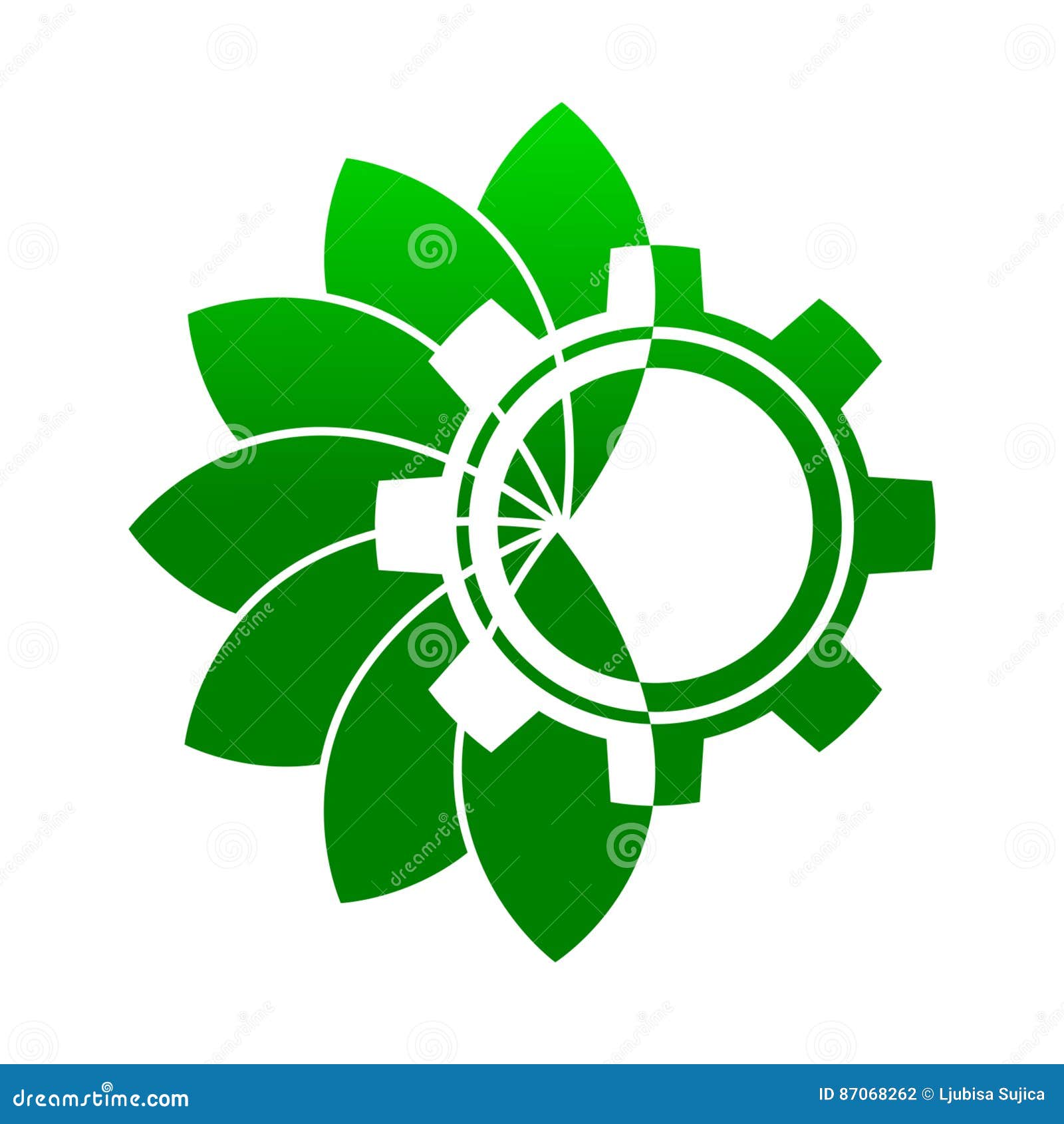 Green leaf with gear icon stock vector. Illustration of logotype - 87068262
