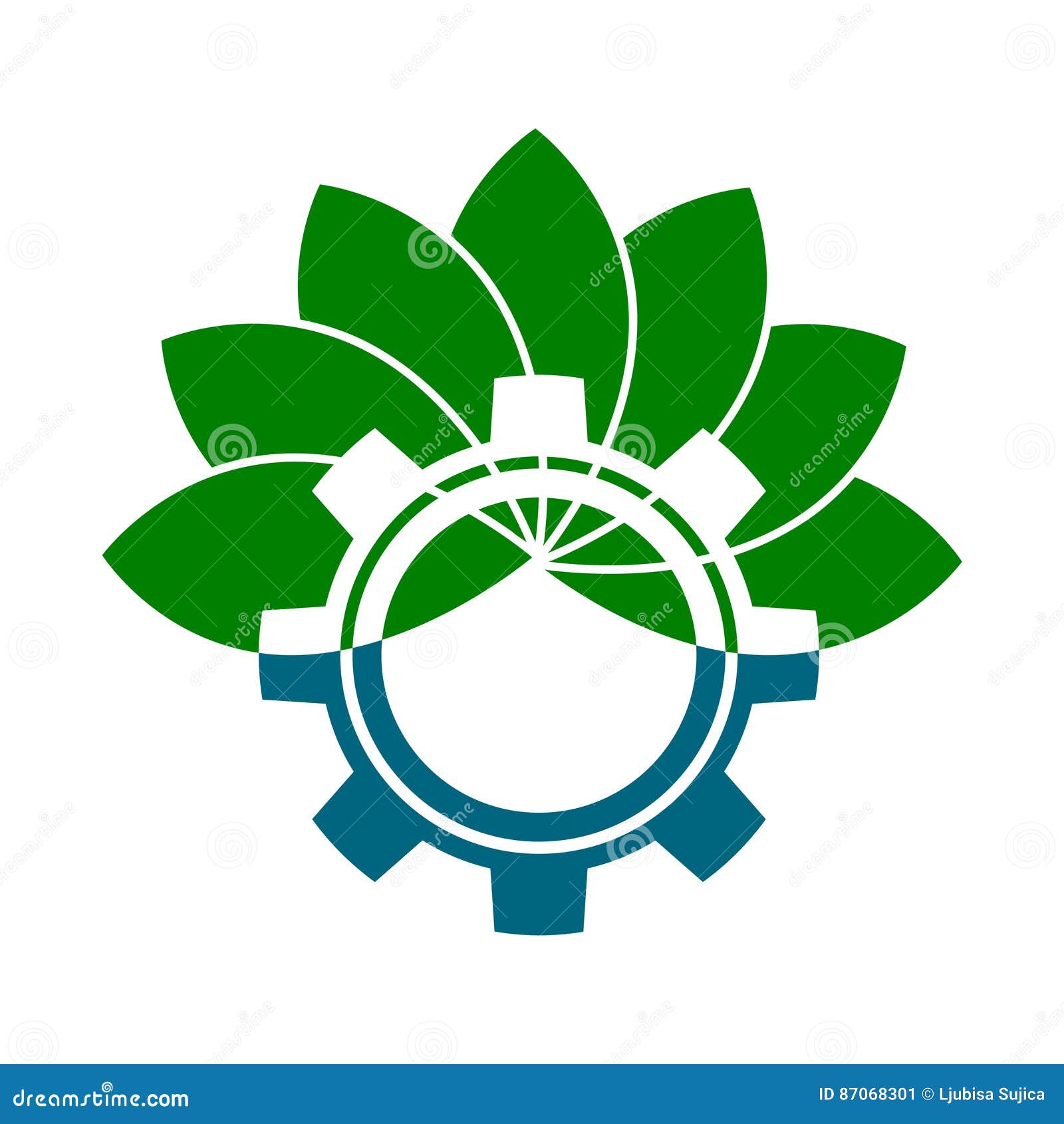 Green leaf with gear icon stock vector. Illustration of green - 87068301