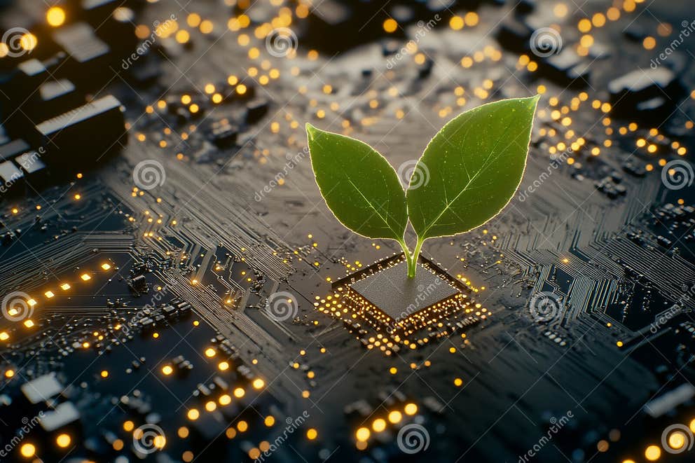 Green Leaf Grows on a Computer Chip. this Represents Growth and ...