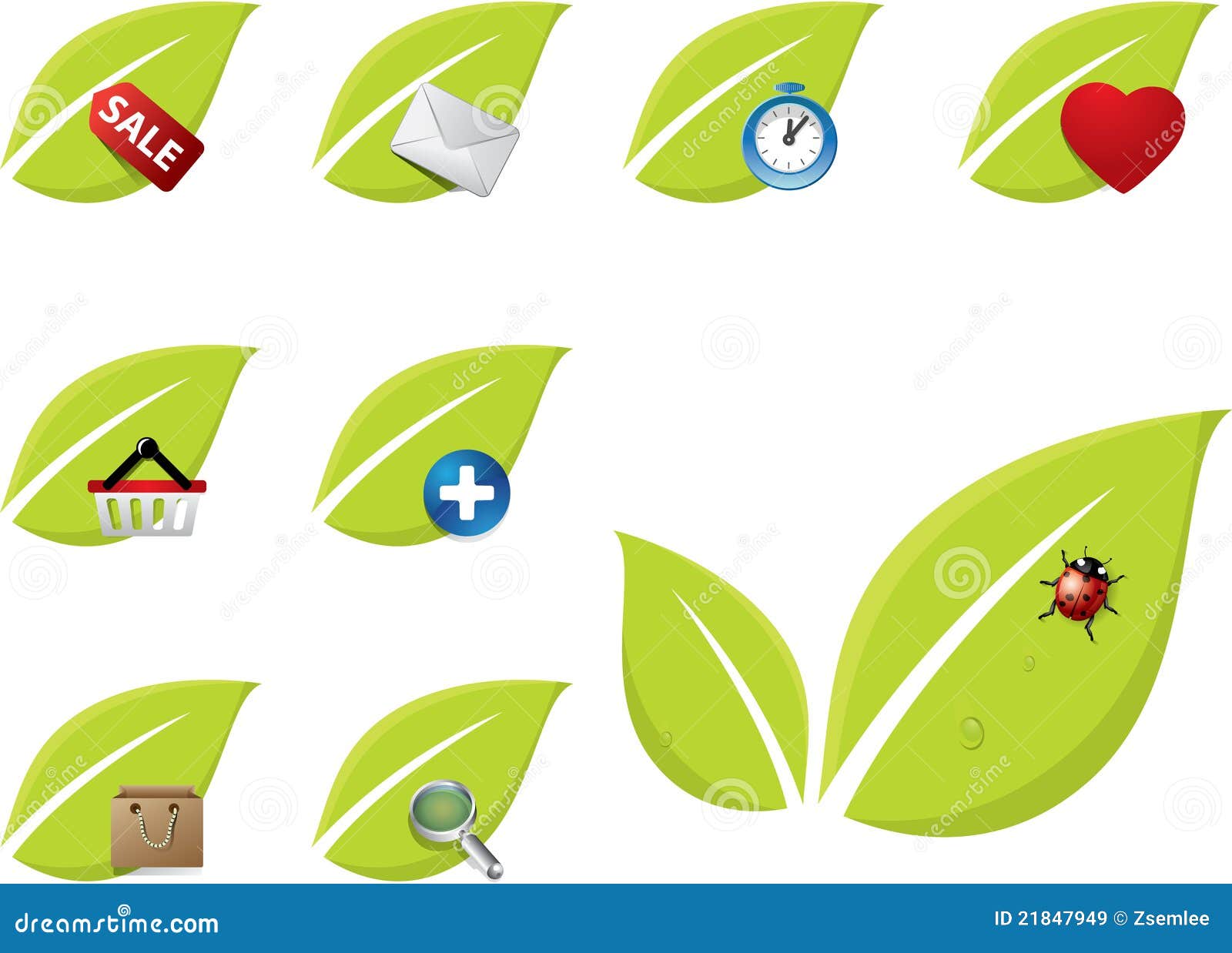 Green leaf icon set stock vector. Illustration of clip - 21847949