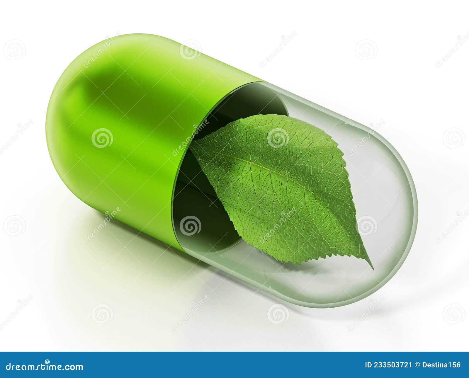 Green Leaf Inside the Capsule Pill. 3D Illustration Stock Illustration ...