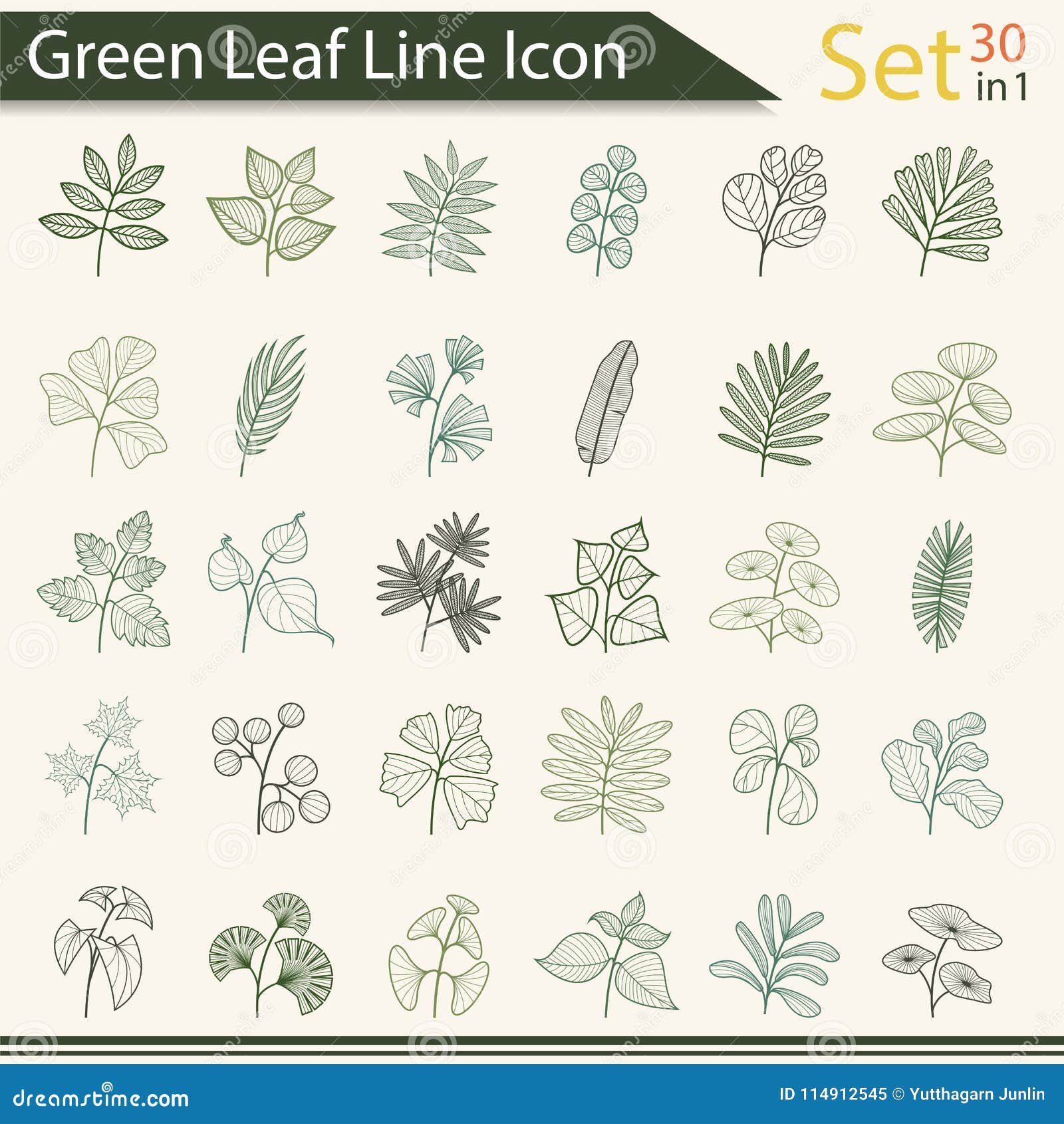Green Leaf Line Icon Set - Vector Stock Vector - Illustration of ...