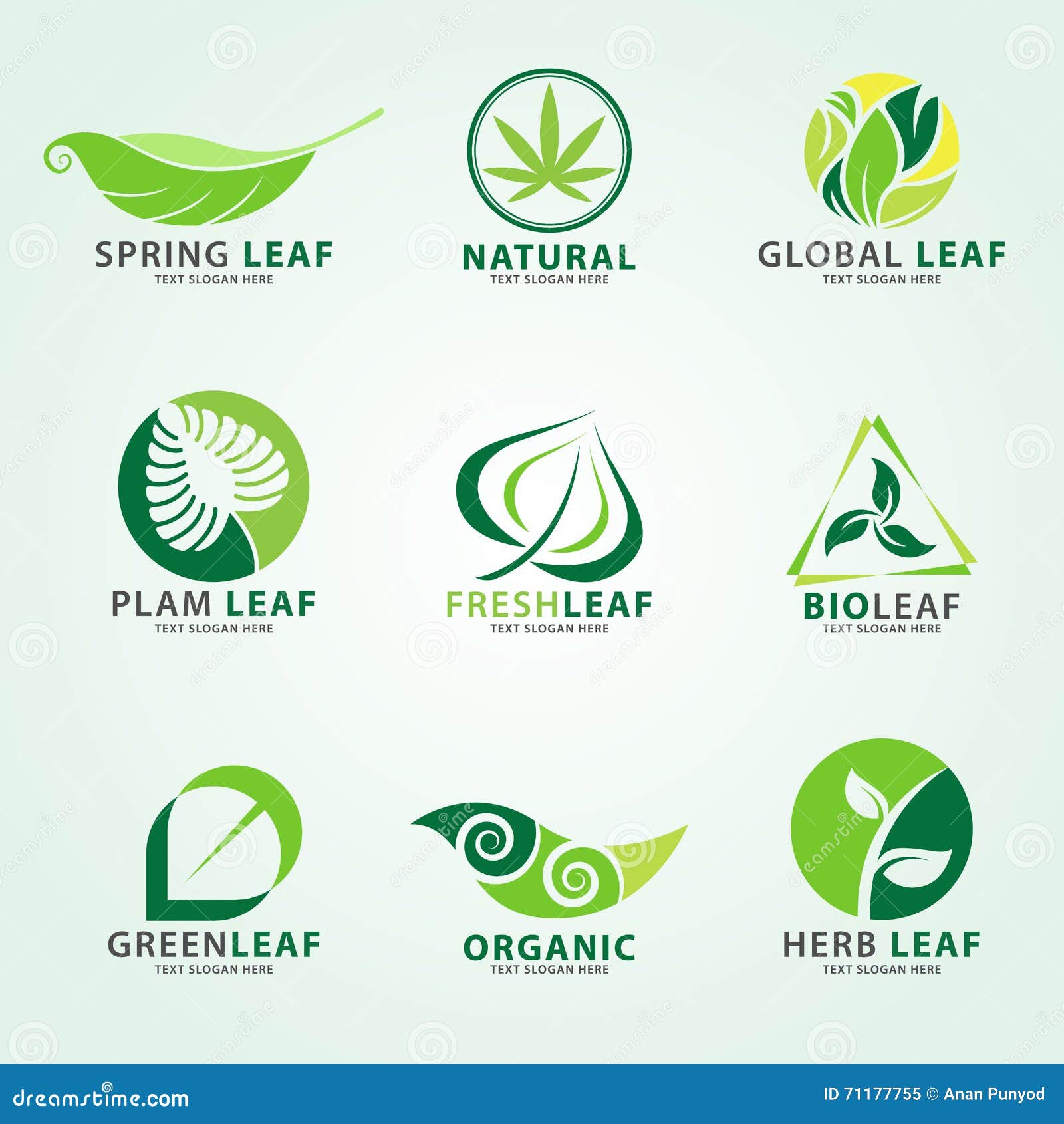 Green Leaf Logo for Business Vector Set Design Stock Vector ...