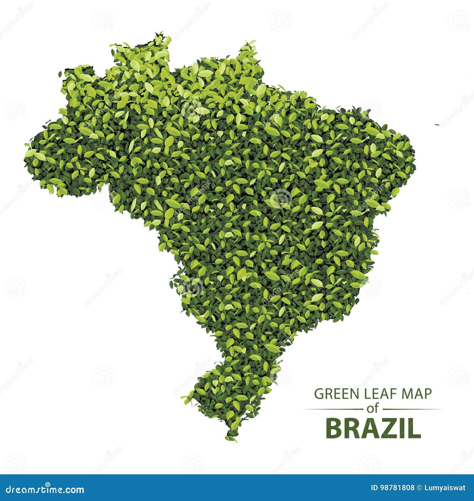 Green leaf map of brazil stock vector. Illustration of graphic - 98781808
