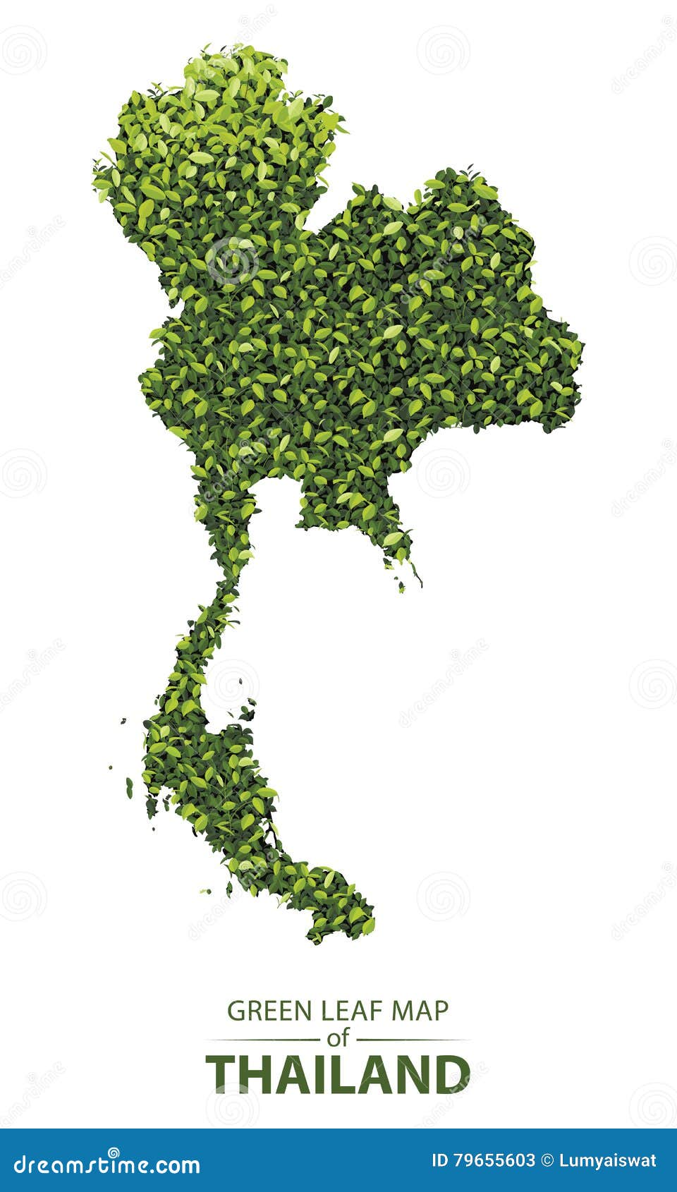 Green leaf map of thailand stock vector. Illustration of asean - 79655603