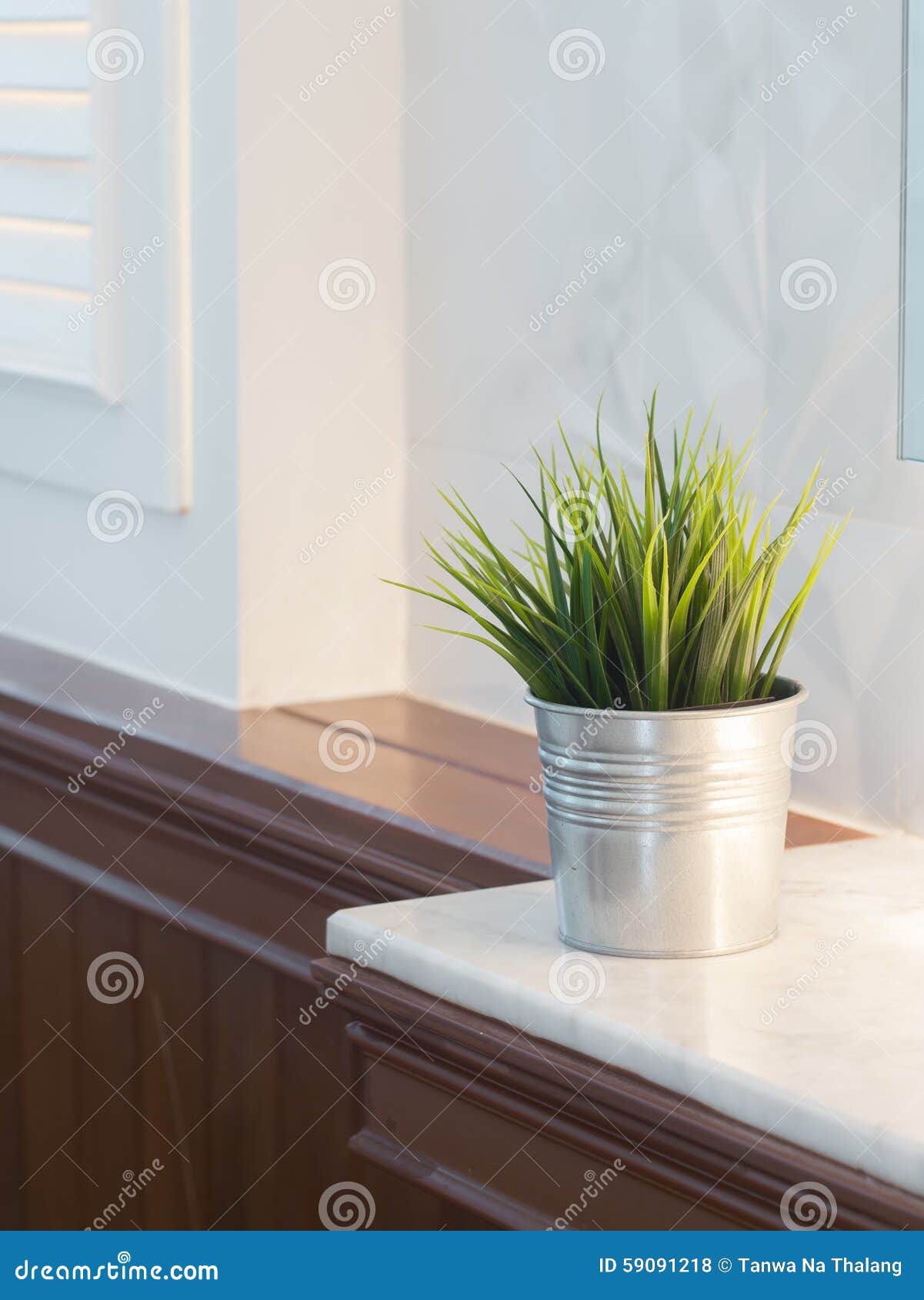 Green Leaf in Metal Bucket on a Counter Stock Photo - Image of meadow ...