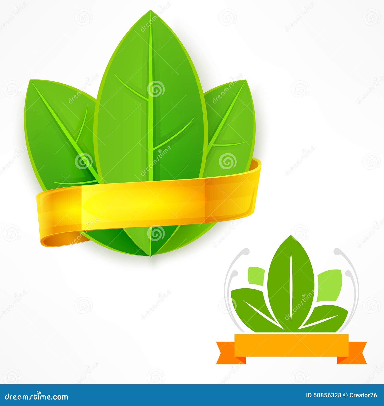 Green leaf with ribbon stock vector. Illustration of natural - 50856328