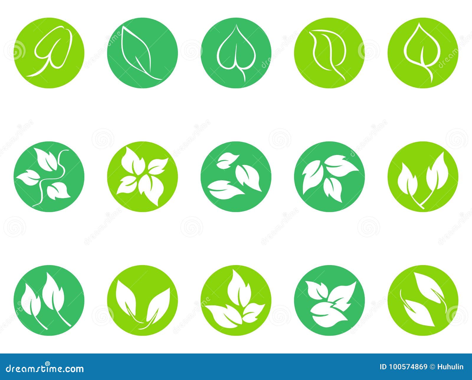 Green Leaf Round Button Icons Set Stock Vector - Illustration of ...