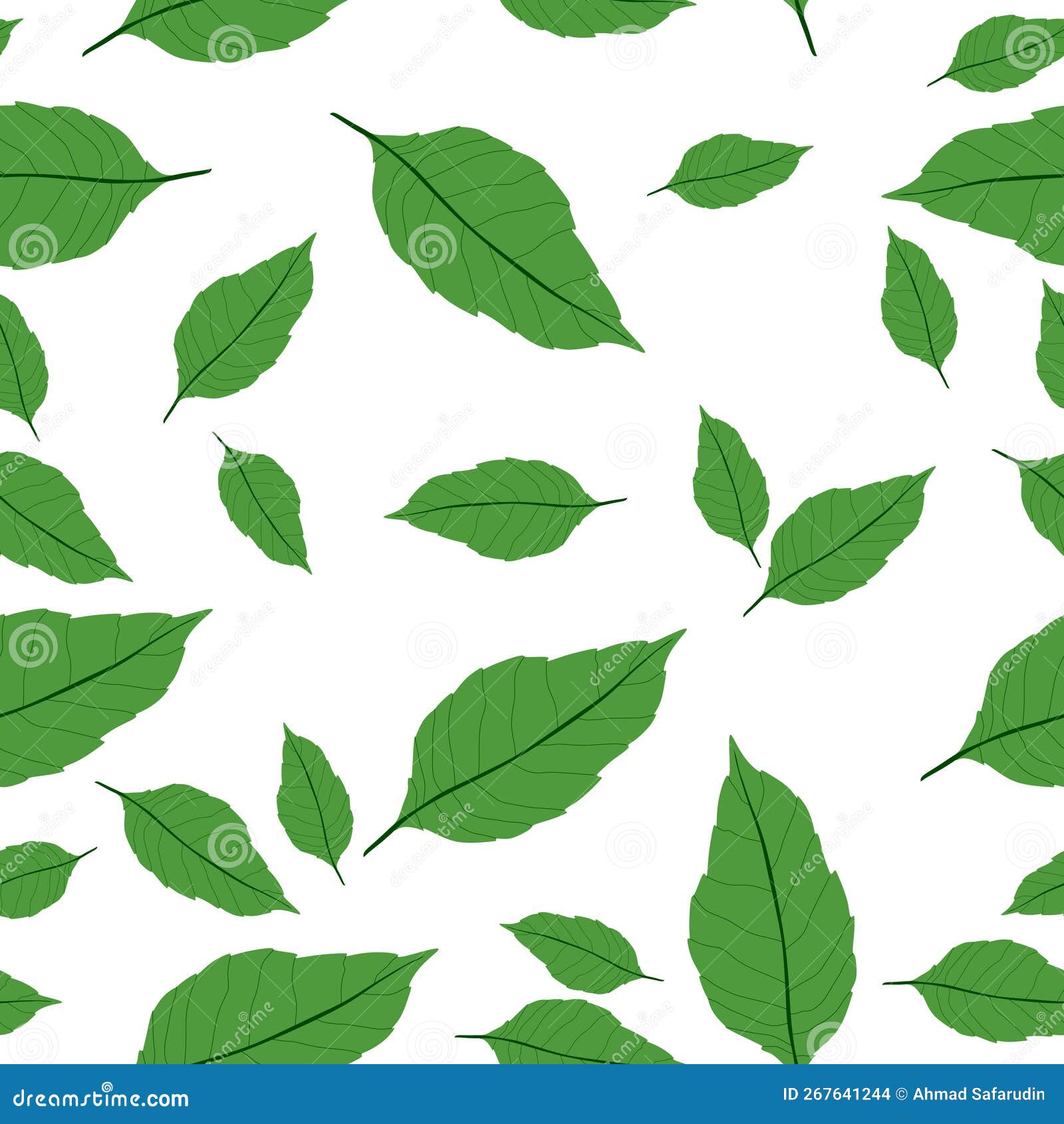 Green Leaf Seamless Pattern Isolated on White Background Stock Vector ...