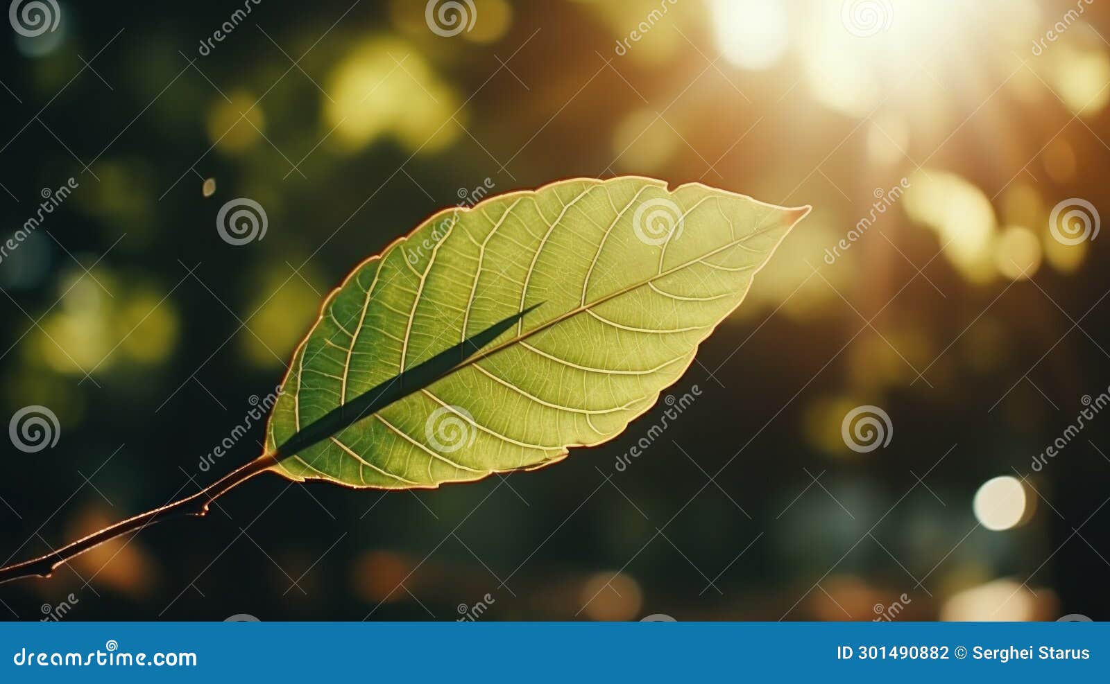 A Green Leaf Is Shown In The Sun With A Blurry Background, AI Stock ...