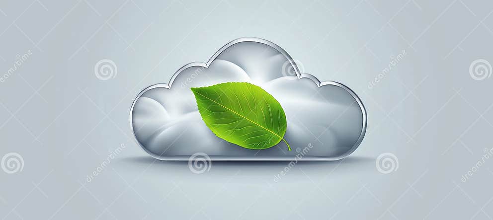 Green Leaf on Silver Cloud Symbol of Sustainable Technology and Eco ...