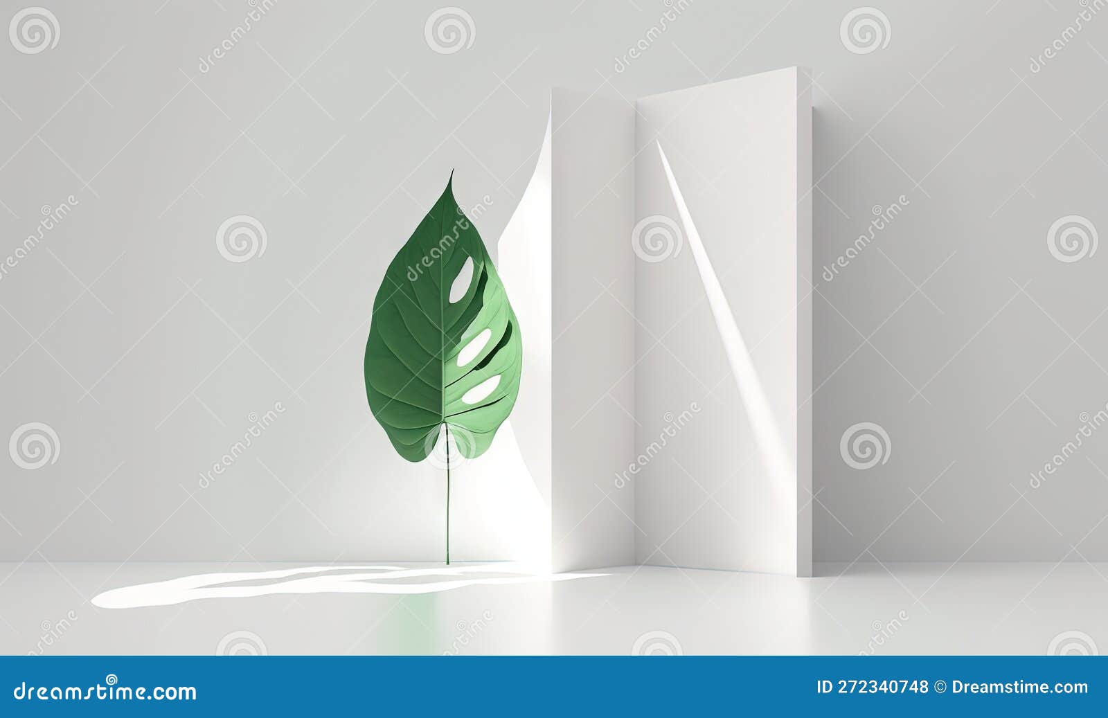 A Green Leaf Sticking Out of a White Wall Next To a White Door Stock ...