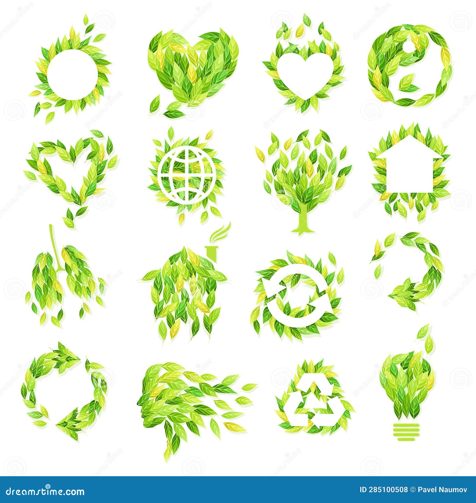 Green Leaf Symbol and Creative Ecology Sign Big Vector Set Stock Vector ...