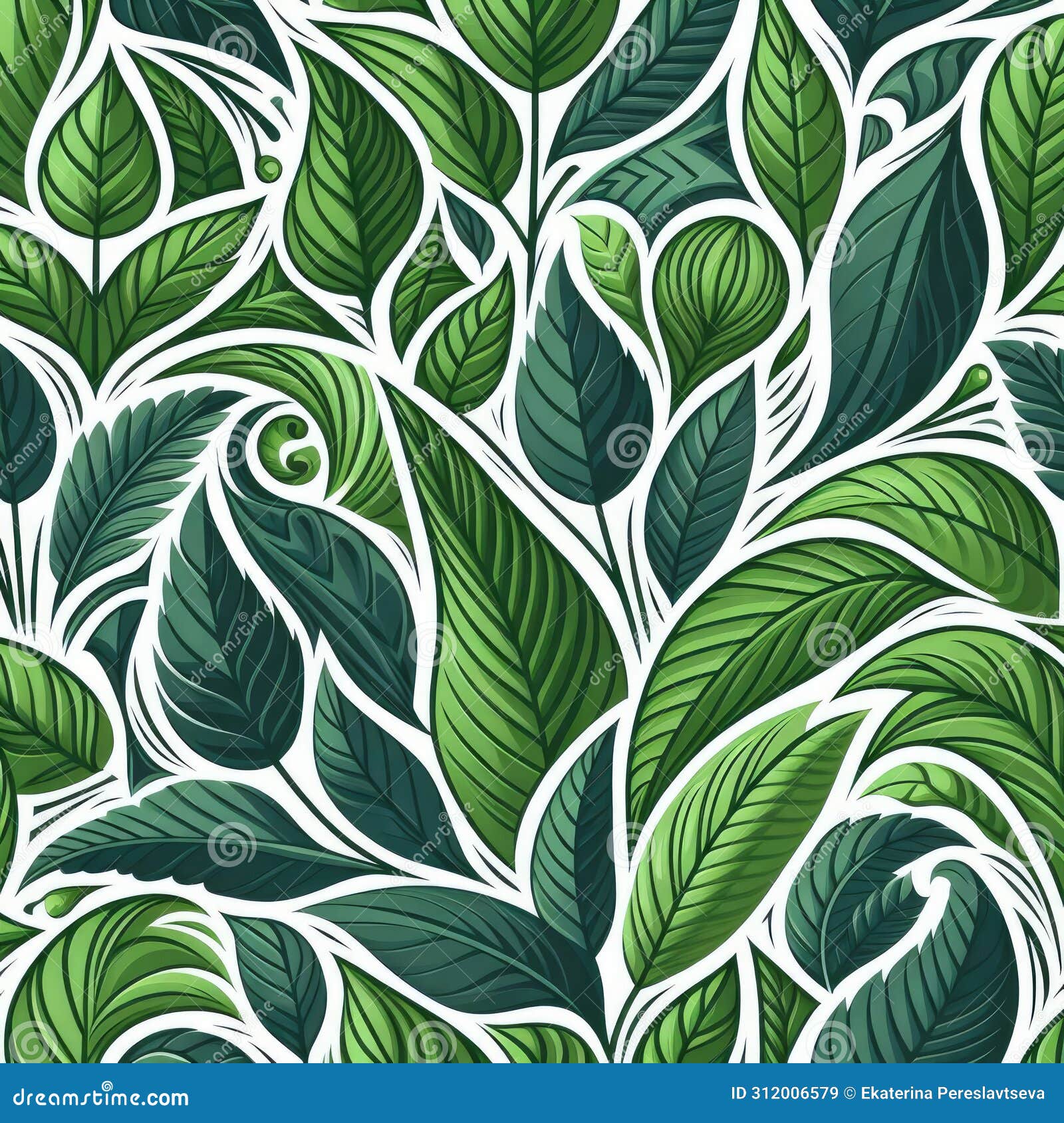 Green Leafy Pattern with White Background Stock Illustration ...