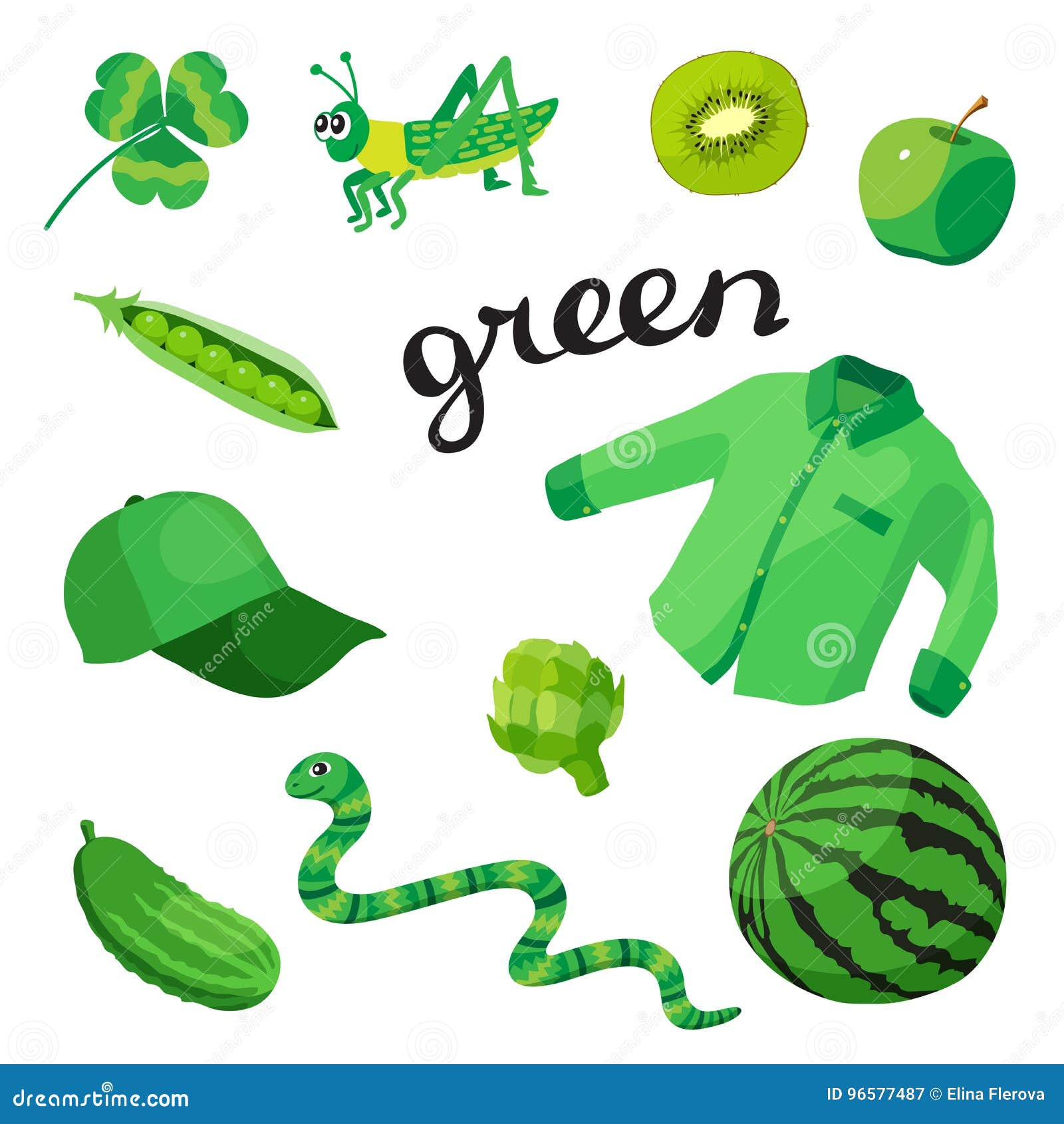 Green. Learn the Color. Education Set. Illustration of Primary Colors ...
