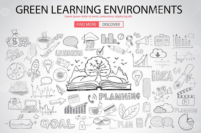 Green Learning Environment with Doodle Design Style Stock Vector ...