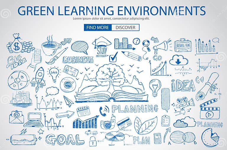 Green Learning Environment with Doodle Design Style Stock Vector ...
