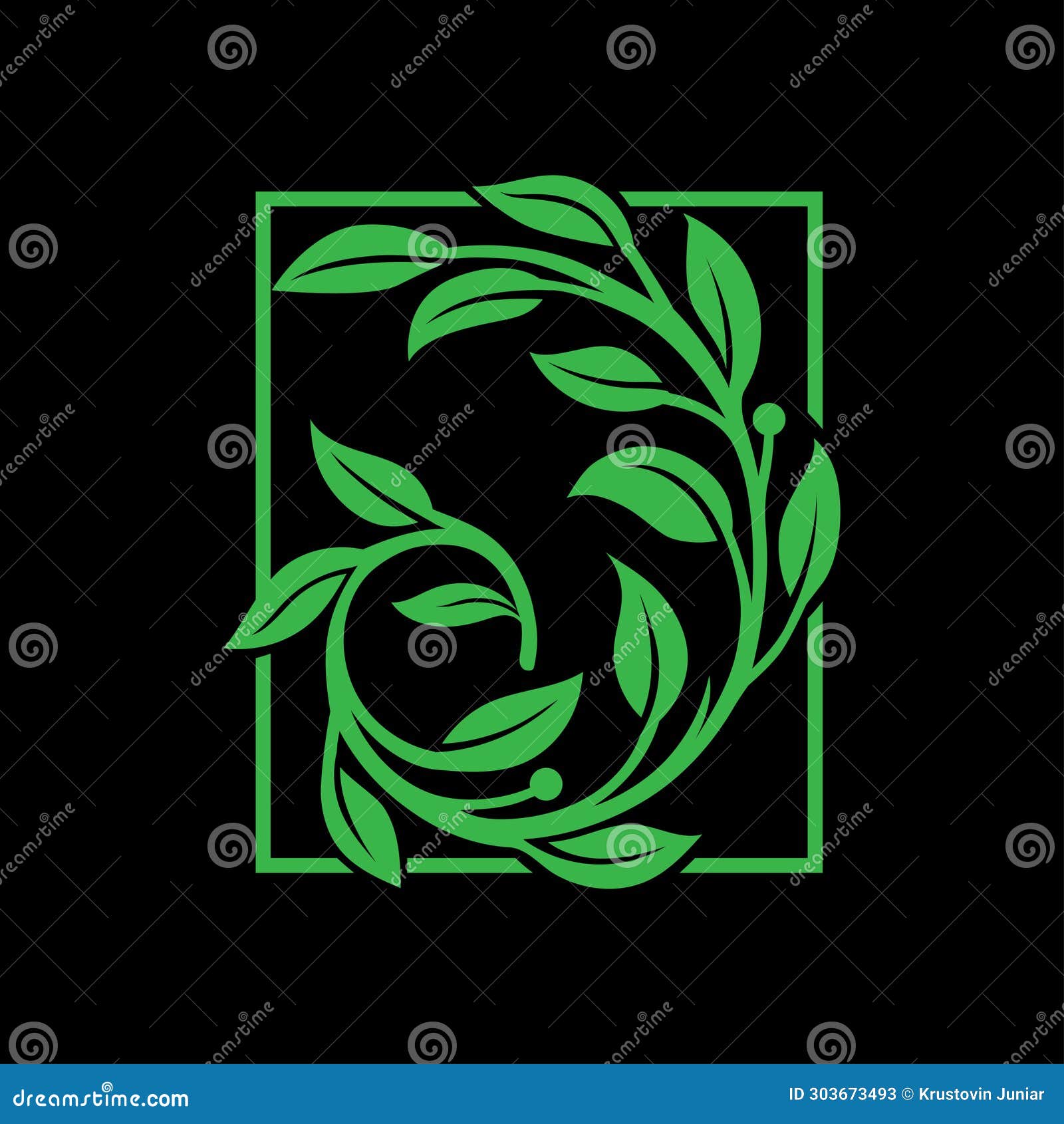 Green Leave Floral Decorative with Rectangle Frame Stock Vector ...