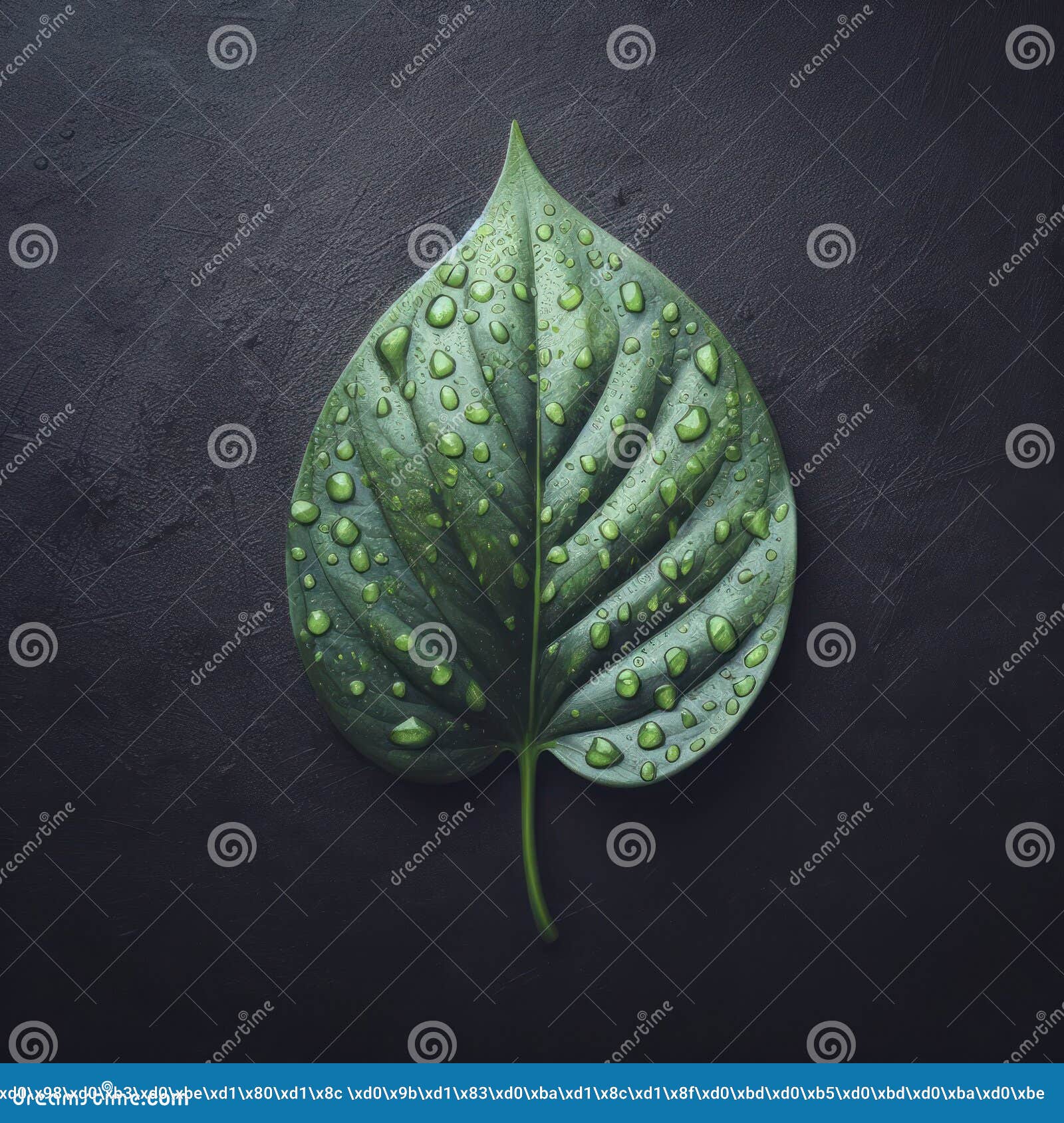 Green Leave with Water Drops on Solid Black Textured Scratch Background ...