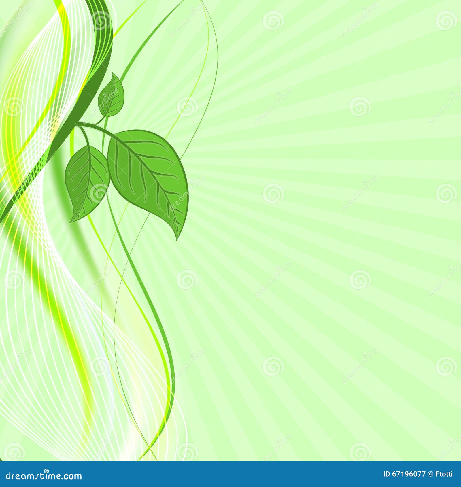 Green Leaves on Abstract Wave Background. Natural Composition. Stock ...