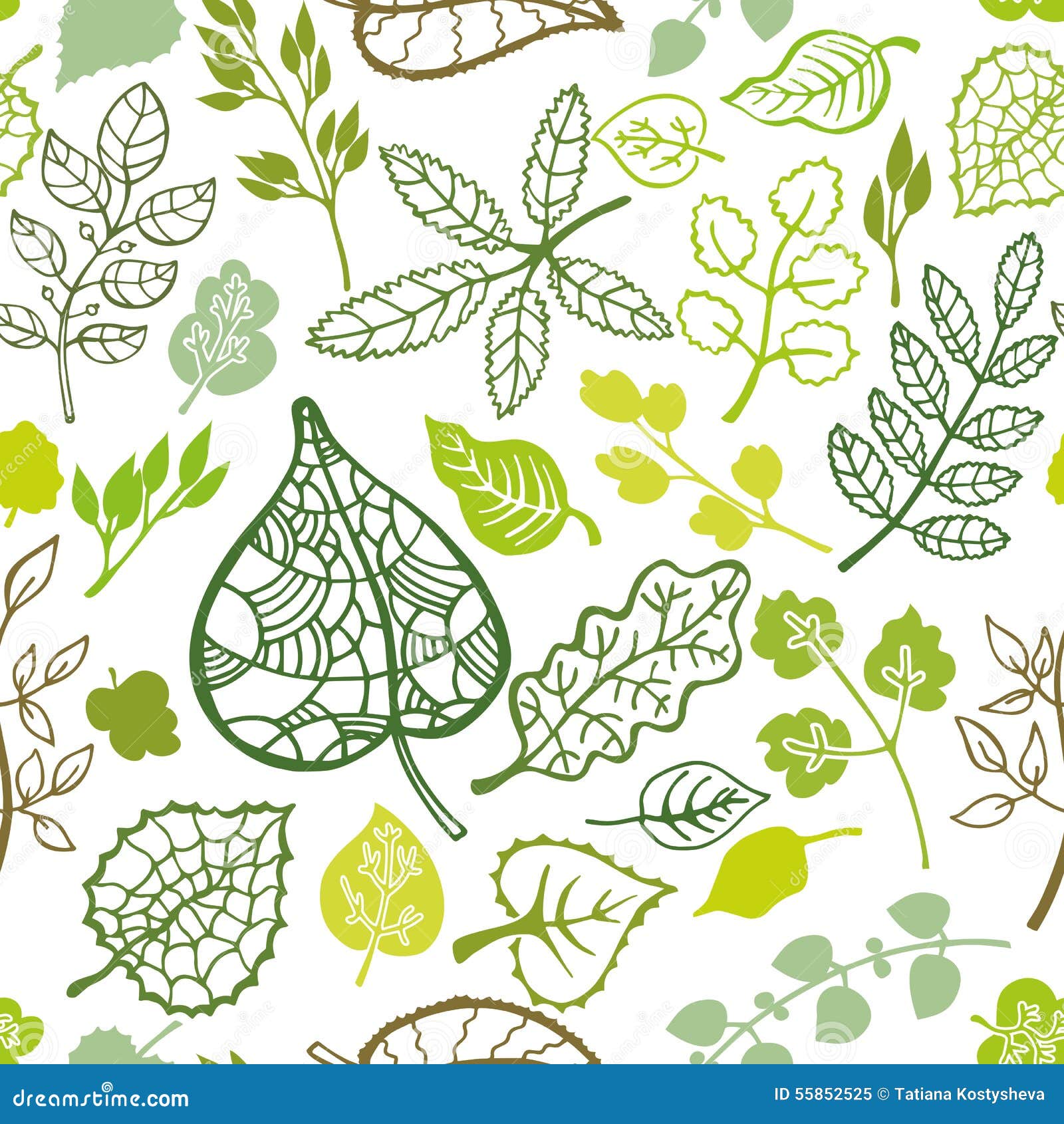 Green Leaves,branches Outline Seamless Pattern Stock Vector ...