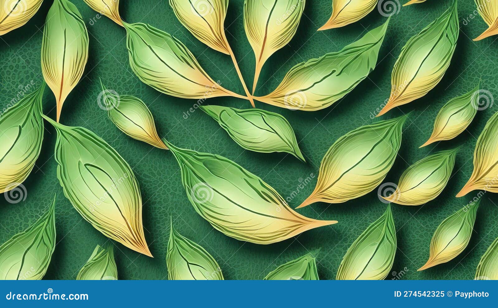 Green Leaves in a Decorative Pattern on a Textured Gradient Background ...