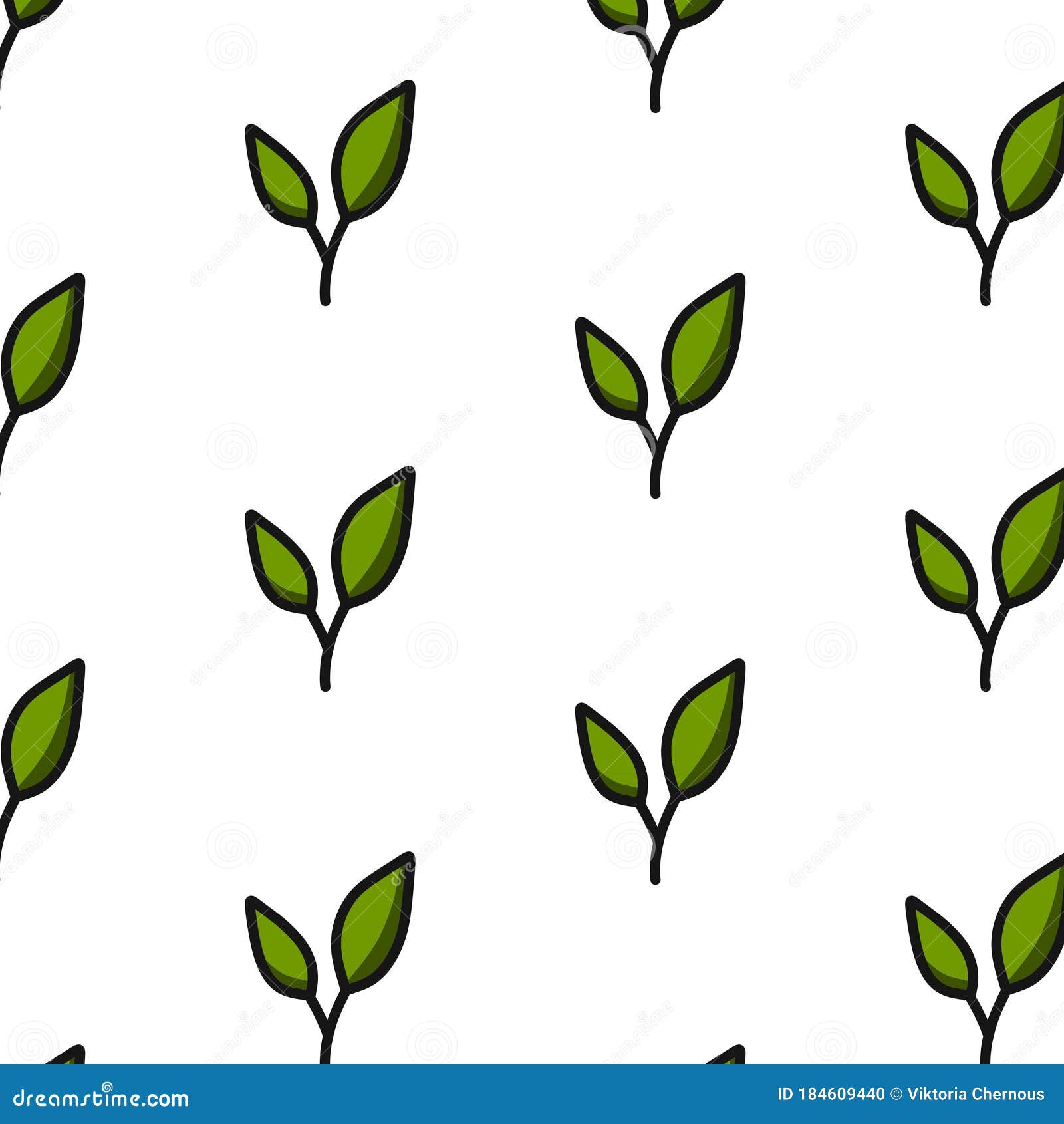 Green Leaves Doodle Pattern, Vector Illustration Stock Illustration ...
