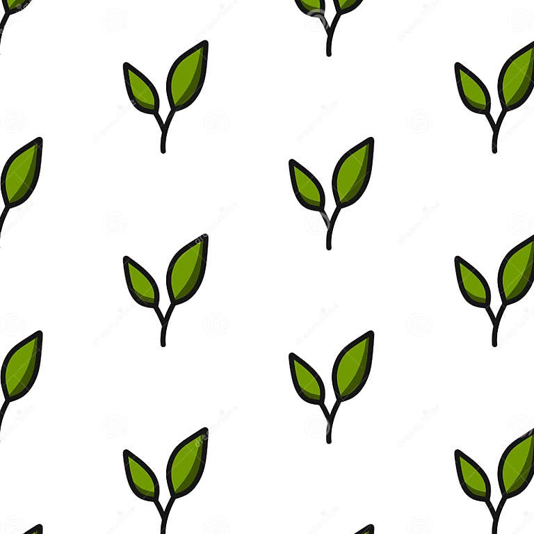 Green Leaves Doodle Pattern, Vector Illustration Stock Illustration ...