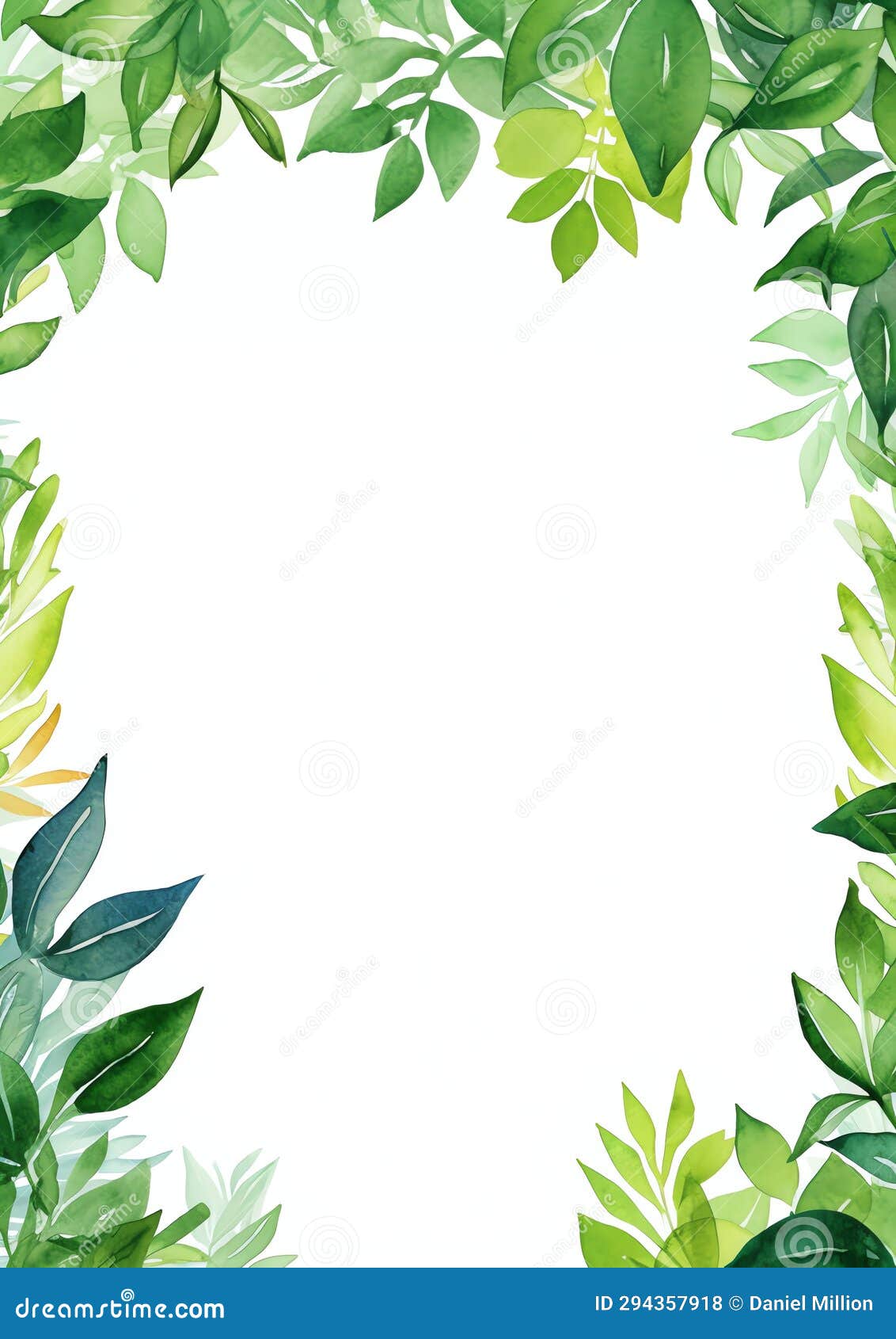 Green Leaves Frame Border on White Background Stock Illustration ...