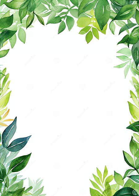 Green Leaves Frame Border on White Background Stock Illustration - Illustration of interior ...