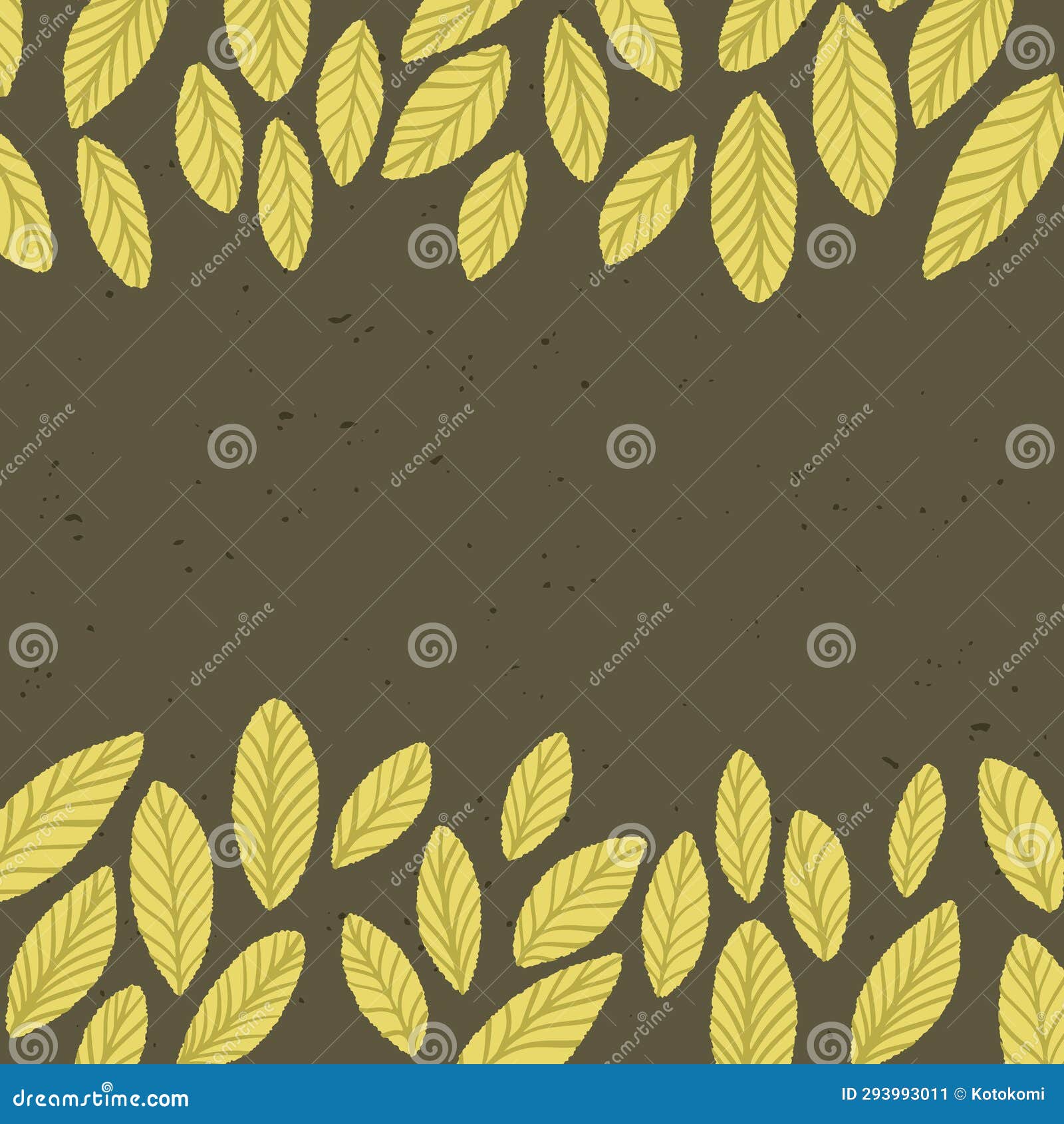 Green Leaves Frame, Top and Bottom Border. Simple Vector Leaf on Dark ...