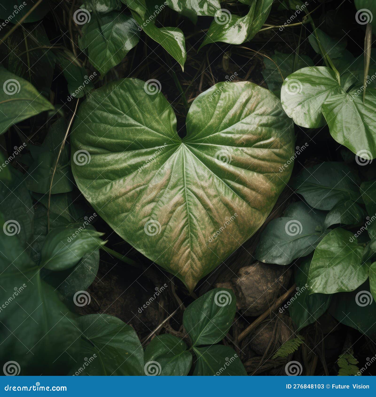 Green Leaves with Heart Shape Leaf, Created Using Generative Ai ...