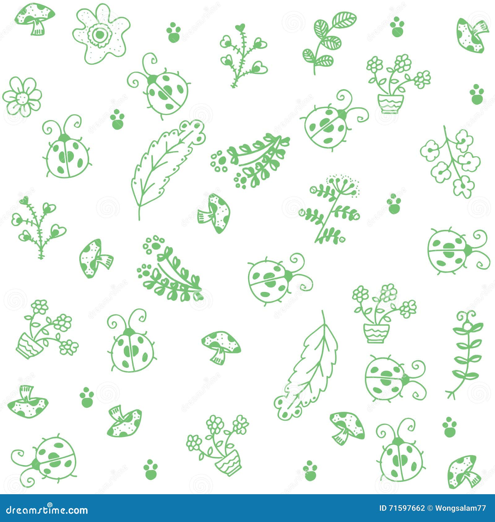 Green Leaves and Insect Doodle Art Stock Vector - Illustration of ...