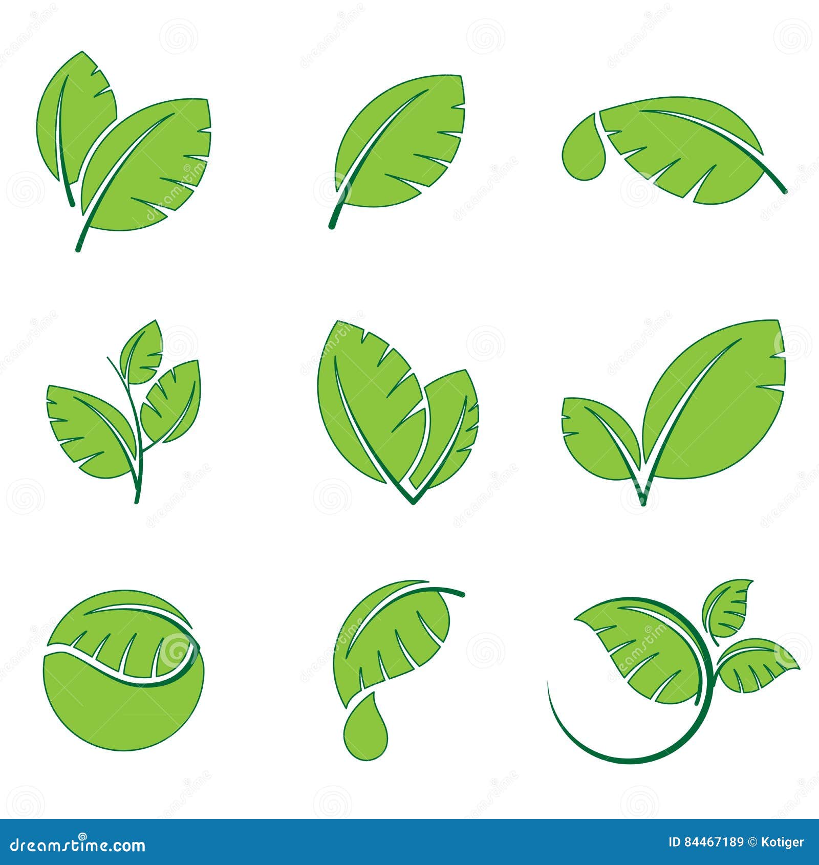 Green Leaves Leaf Symbol Vector Icon Set Stock Vector - Illustration of ...