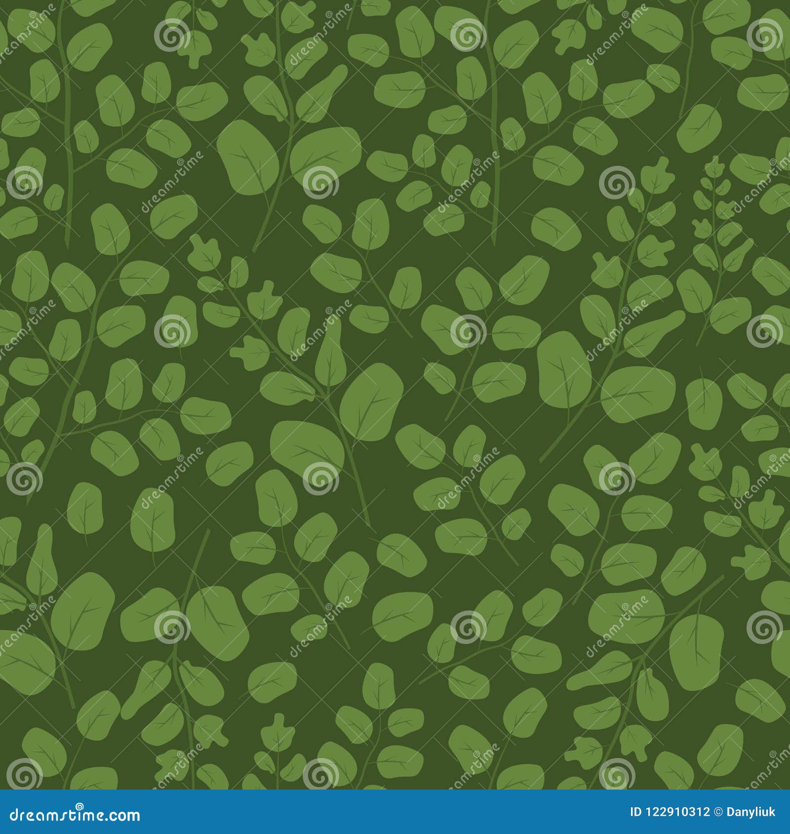 Green Leaves Seamless Pattern Flat Vector Template Nature Leaf ...