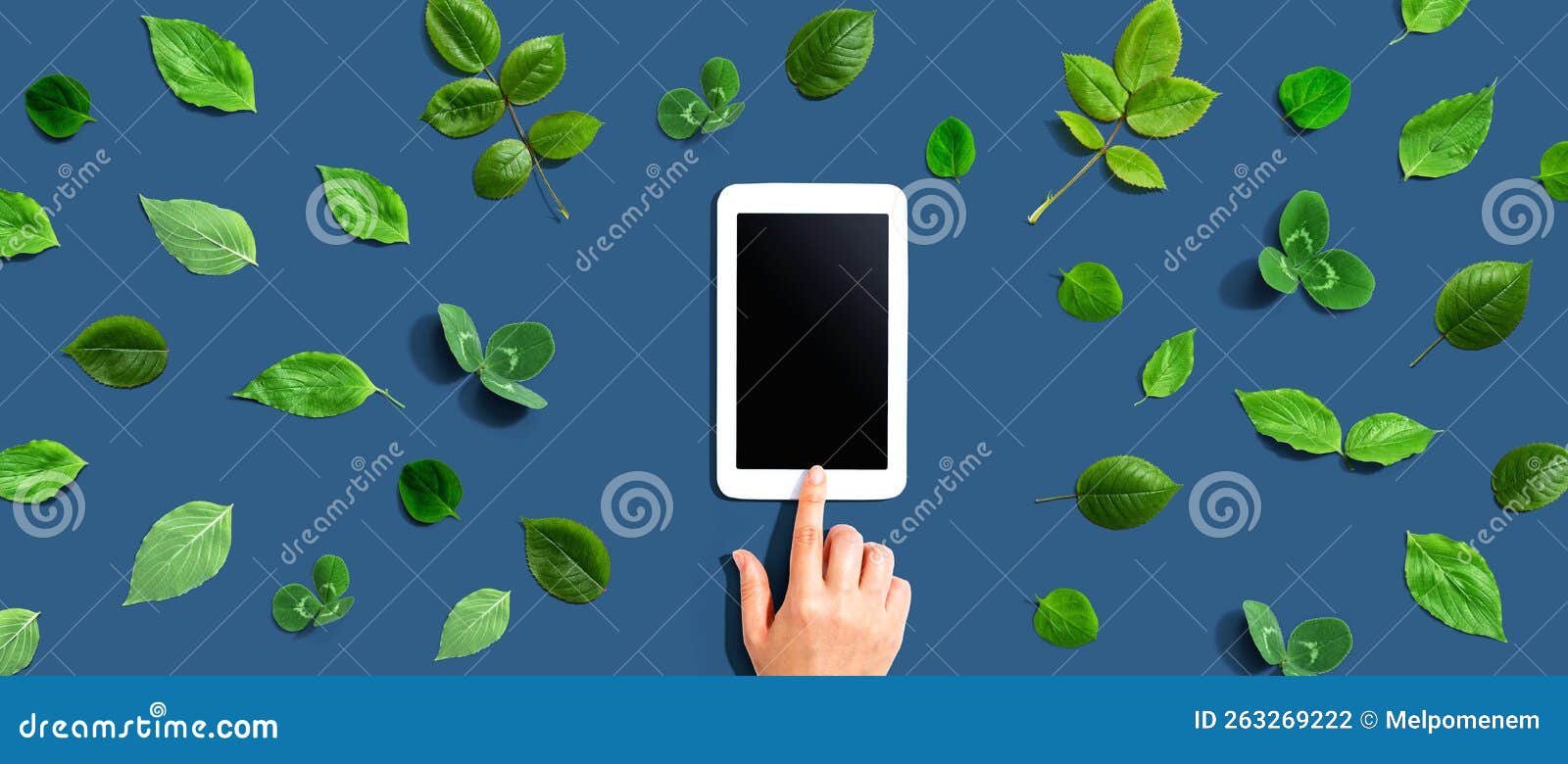Green Leaves with a Tablet Compute Stock Photo - Image of flat, plant ...