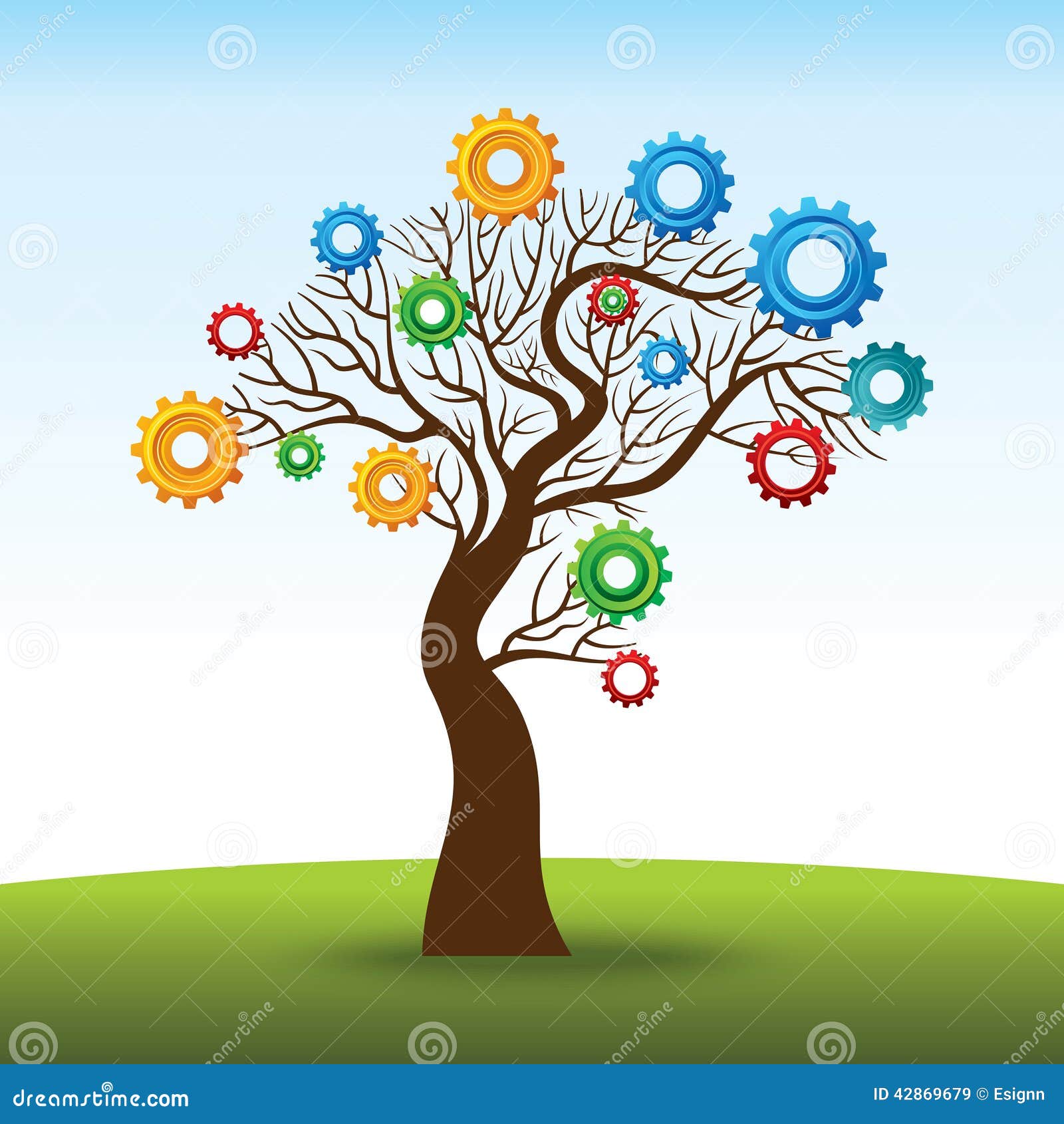 Green Leaves Tree with Gear Stock Vector - Illustration of ...
