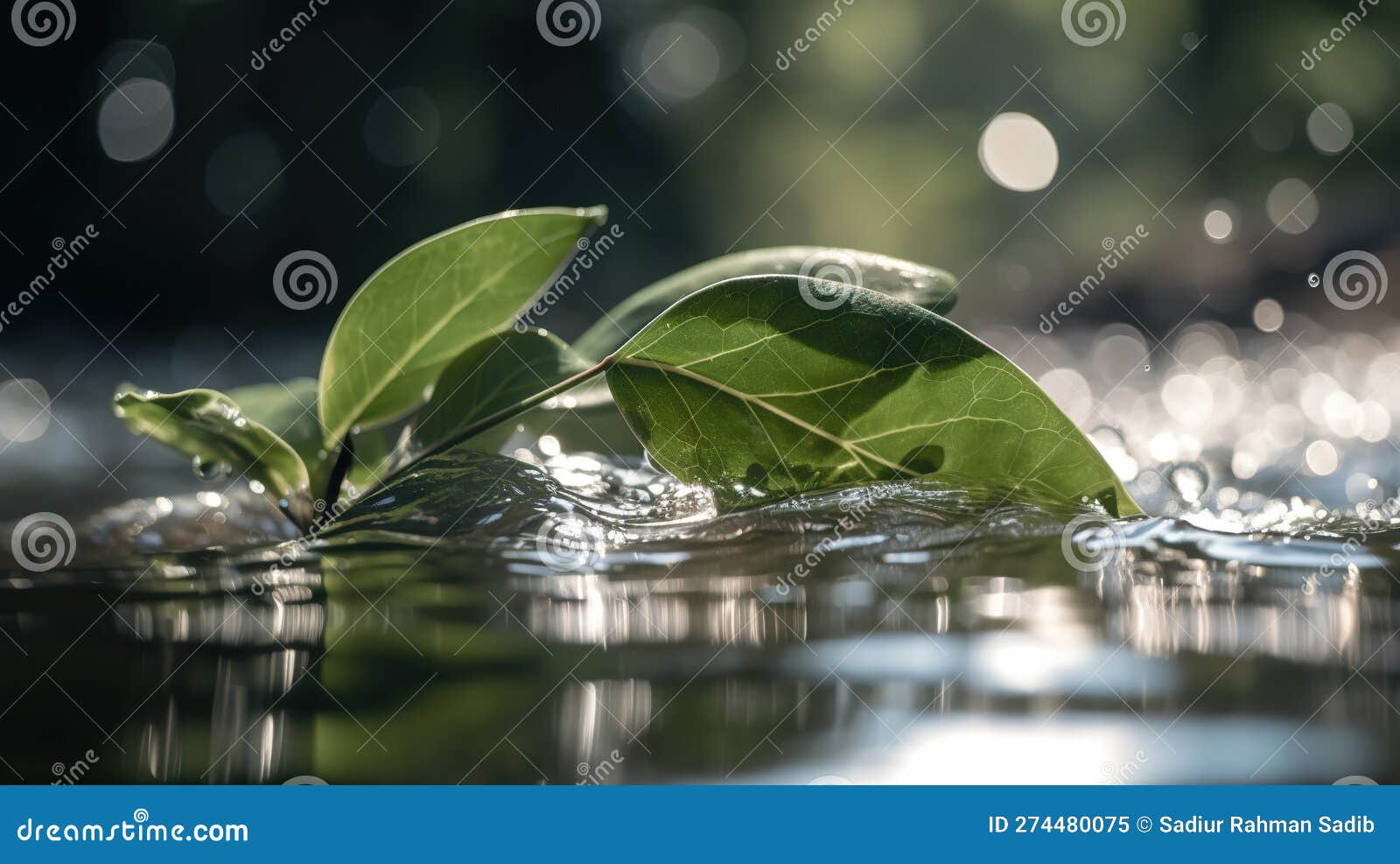 Green Leaves with Water Splash on Nature Background. Nature and ...